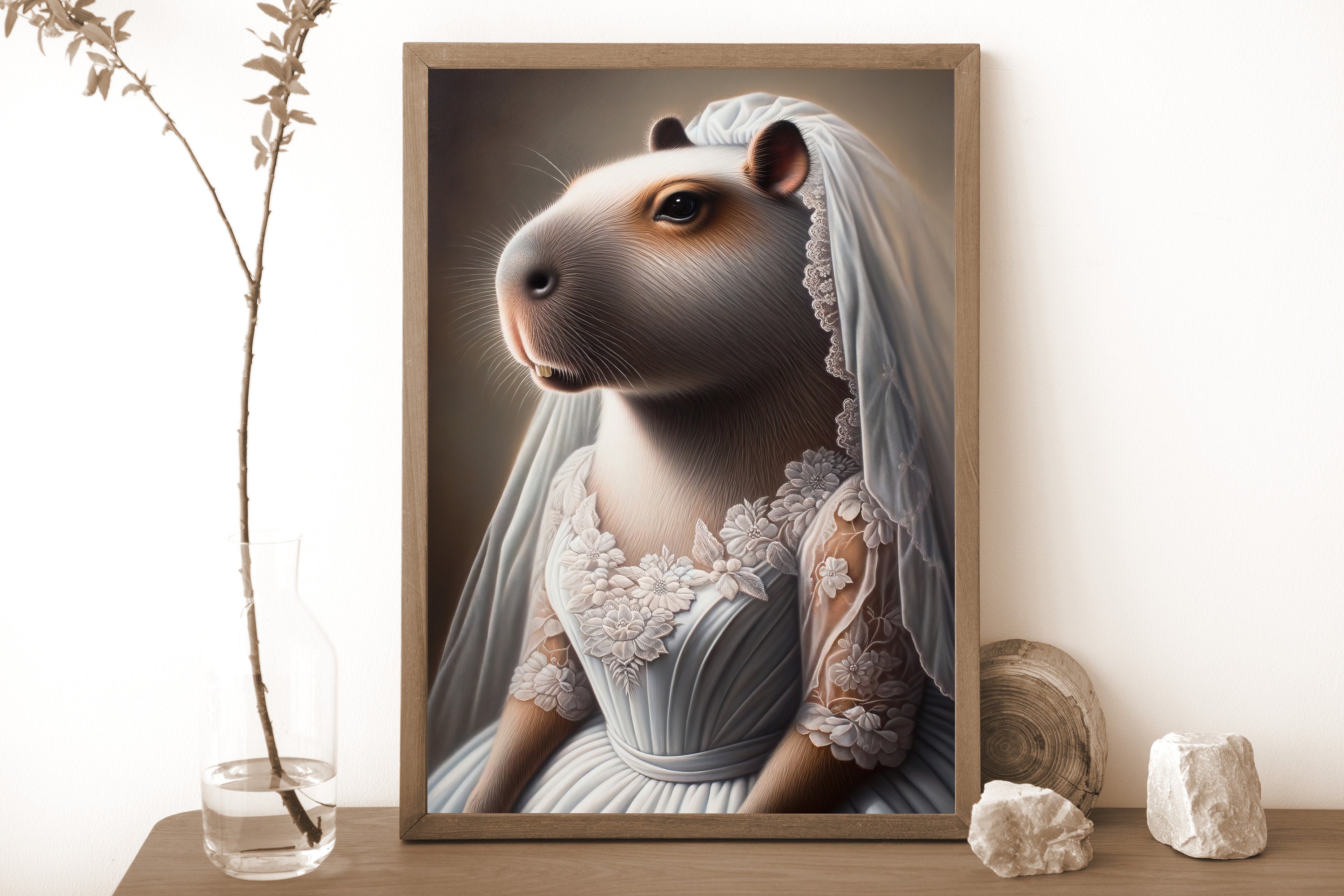 Portrait of a Capybara Wearing a Wedding Dress, Animal Wall Decor ...