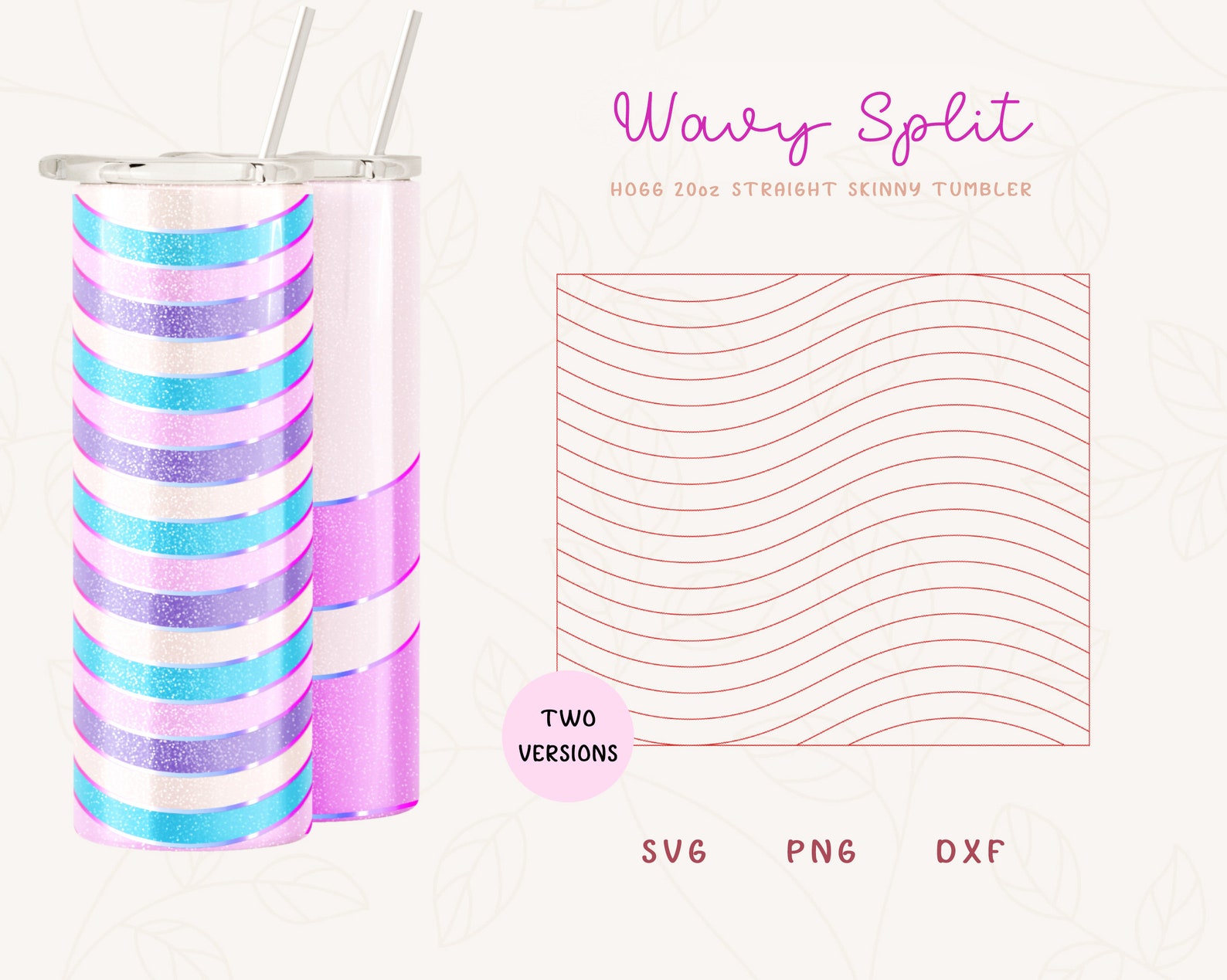 Wavy Split Tumbler Template SVG for Hogg 20oz Straight Skinny Tumbler ...