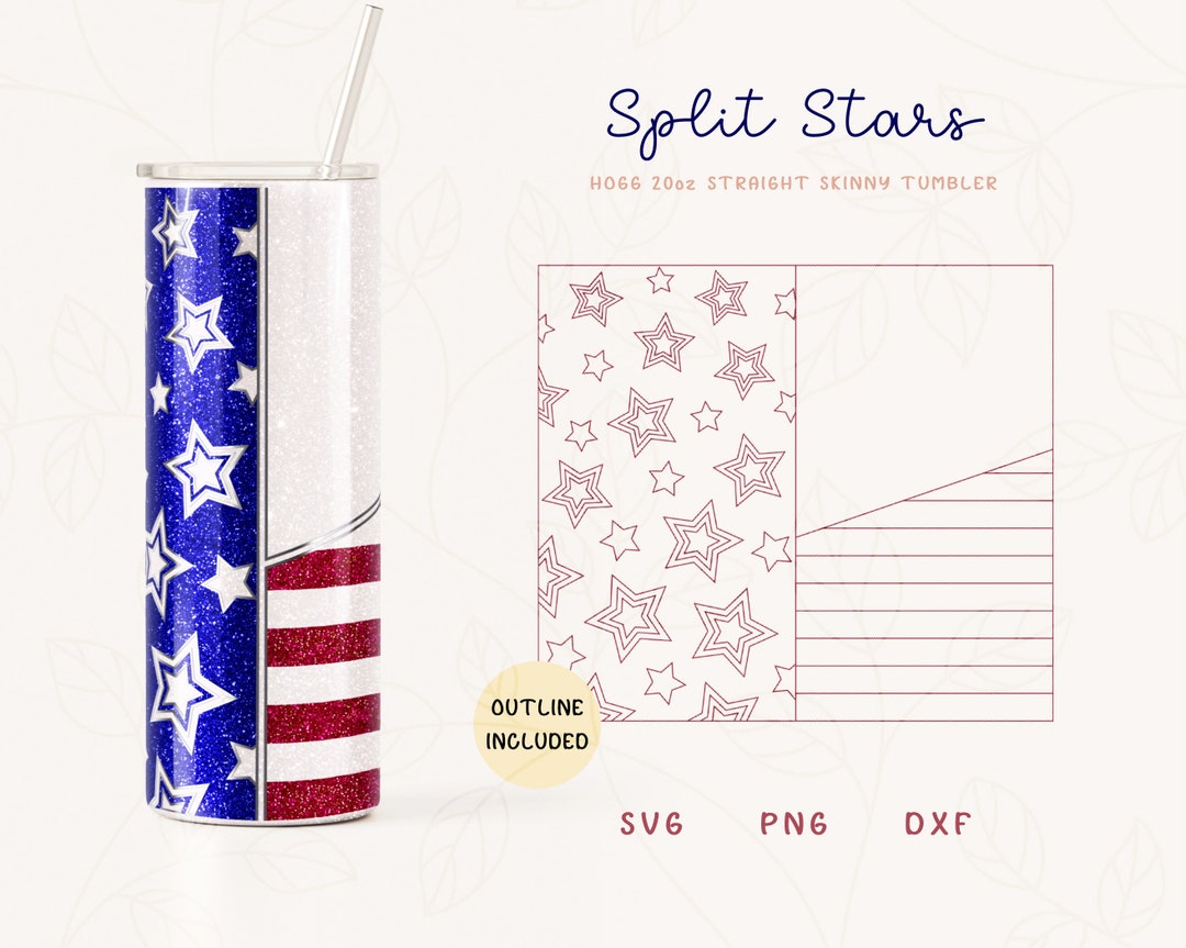 Stars Split Tumbler Template SVG for 20oz Straight Skinny Tumbler ...