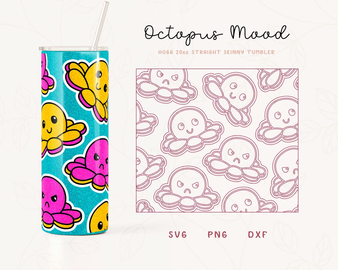 Octopus Mood Burst Tumbler Template SVG for Hogg 20oz Straight Skinny ...