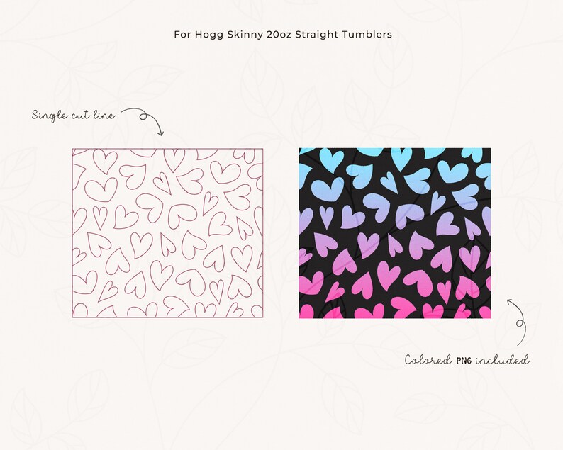 Doodle Hearts Tumbler Template SVG for Hogg 20oz Straight Skinny, Burst ...