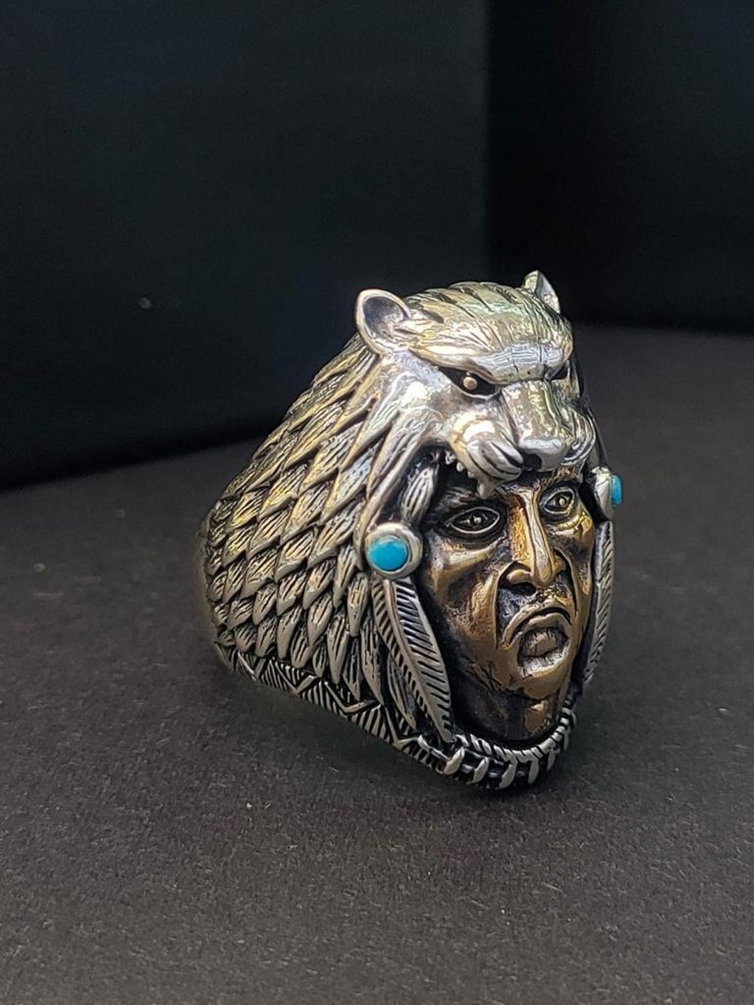 Native American Indian Ring Lion Head Rock Ring Silver Collection ...