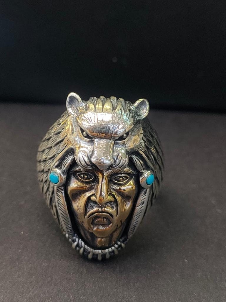 Native American Indian Ring Lion Head Rock Ring Silver Collection ...