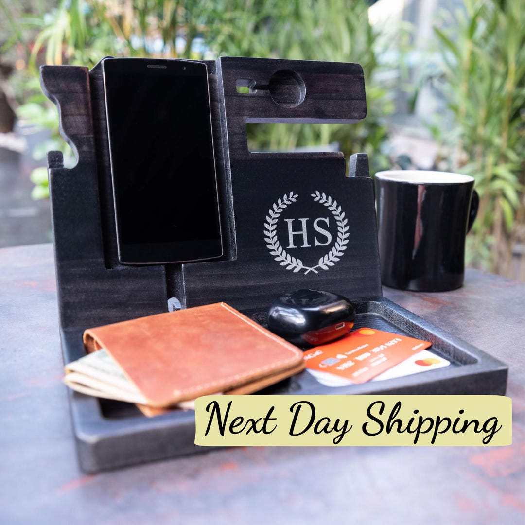 Wood Phone Docking Station Ash Key Holder Wallet Stand Watch Organizer ...