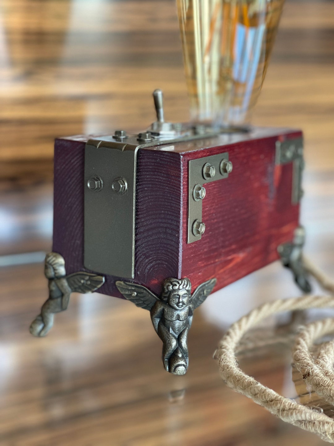 Vintage Lamp Angels EDISON Table Lamp / Oak Solid Wood / Industrial ...