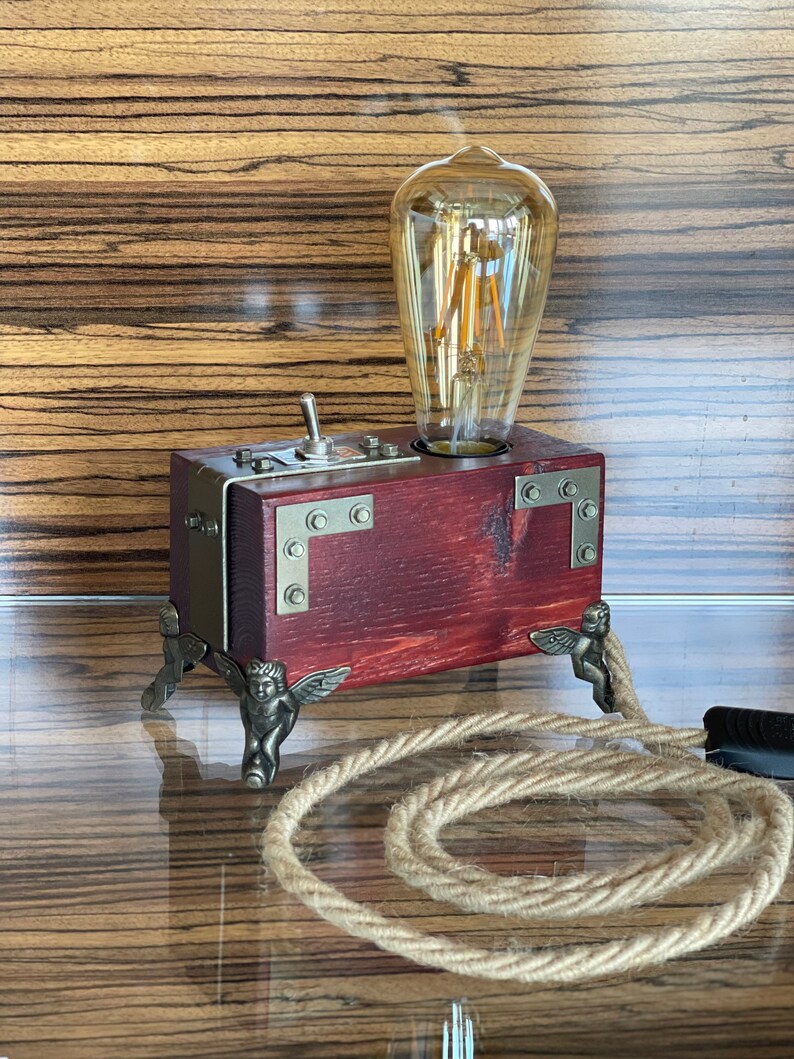 Vintage Lamp Angels EDISON Table Lamp / Oak Solid Wood / Industrial ...