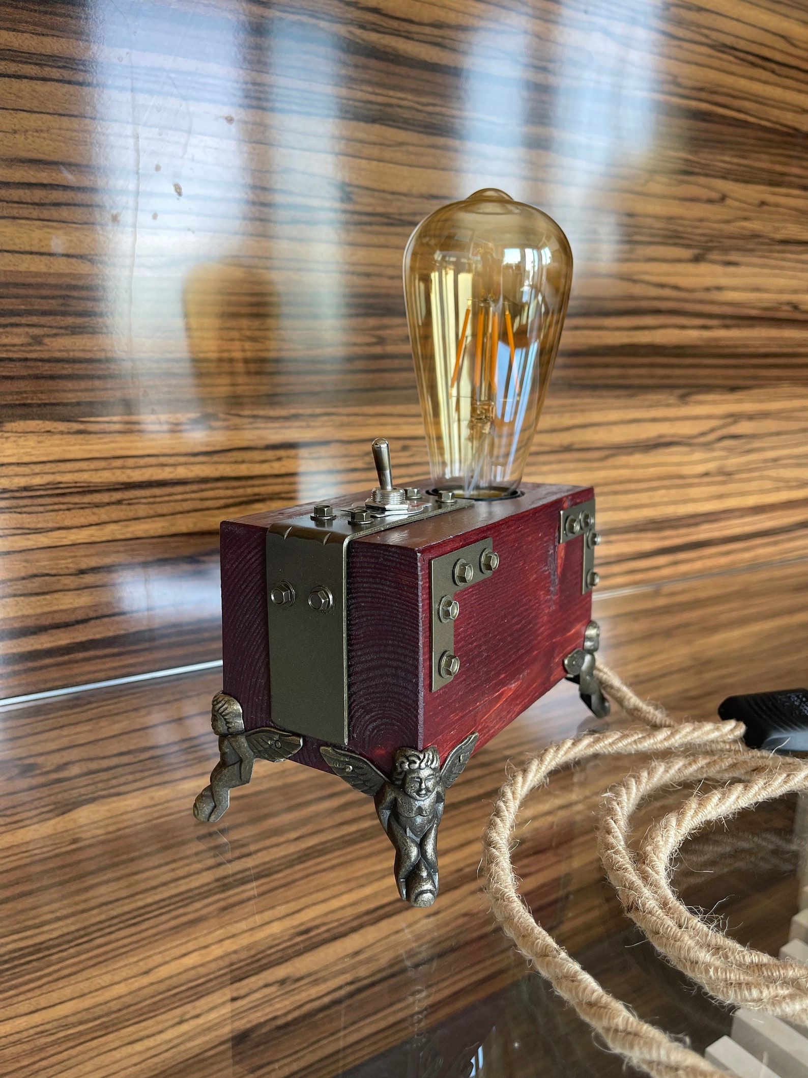 Vintage Lamp Angels EDISON Table Lamp / Oak Solid Wood / Industrial ...