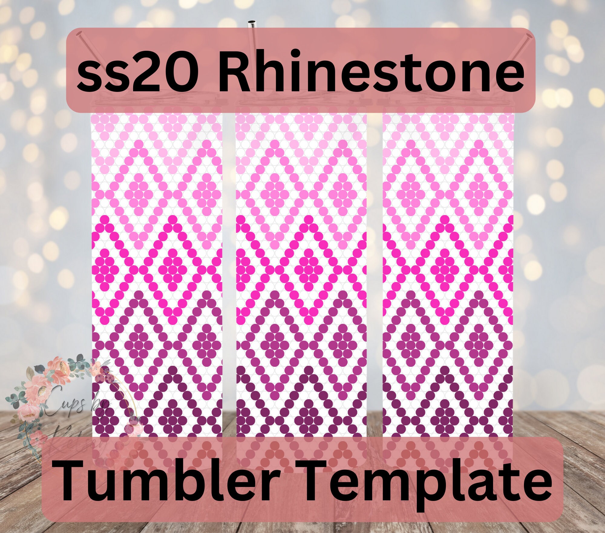 Pink Ombre Diamonds Rhinestone Tumbler Template, Ss20 Rhinestone ...