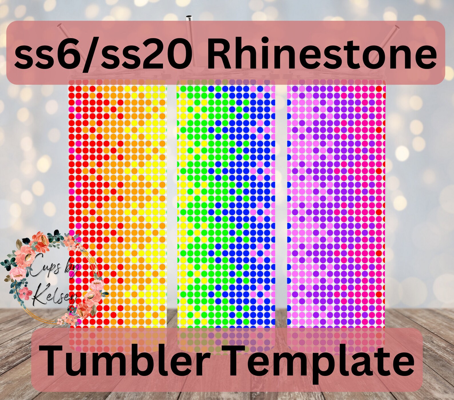 Rainbow Rhinestone Tumbler Template, Ss20 Rhinestone Template, Ss6 ...