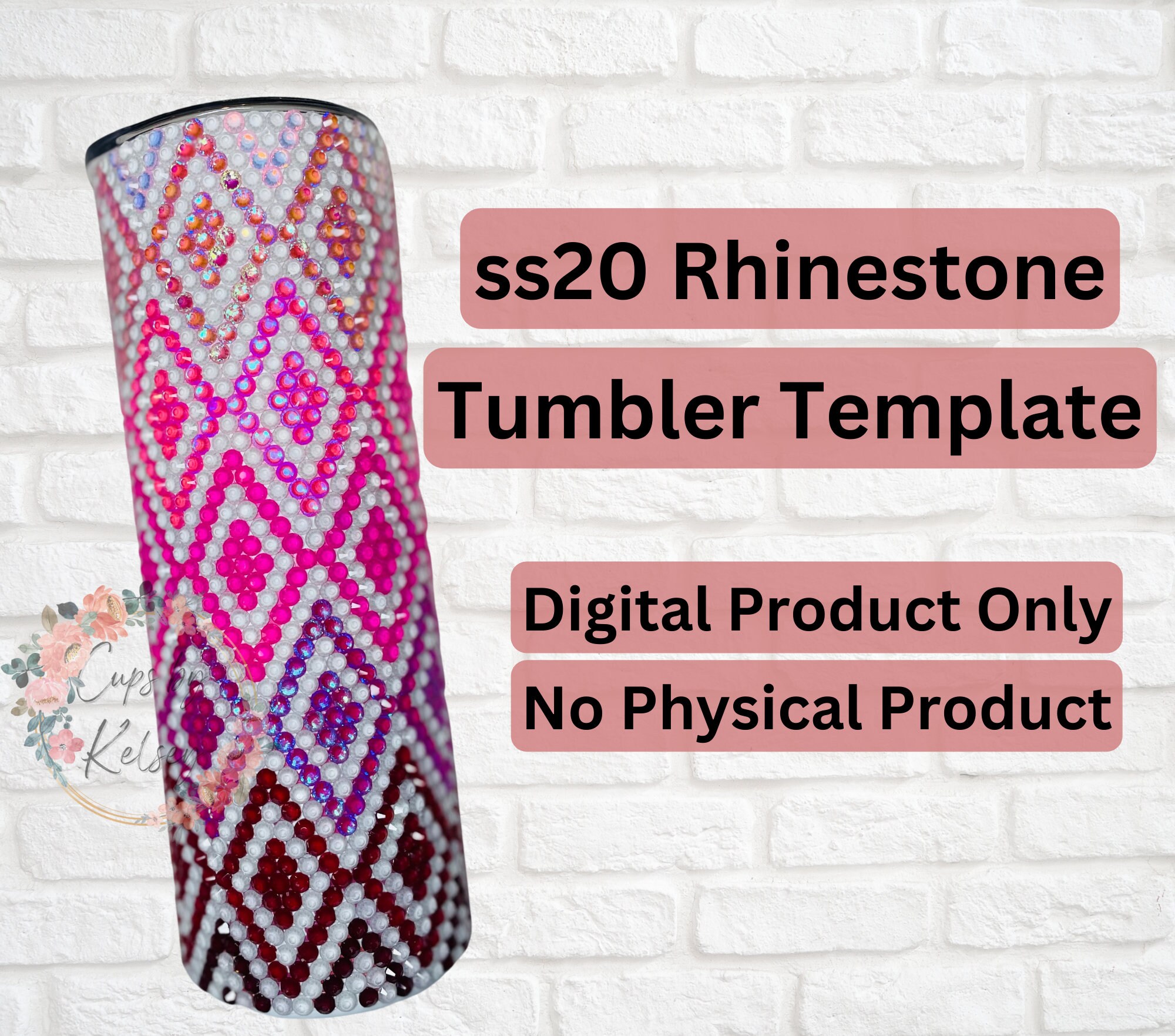 Pink Ombre Diamonds Rhinestone Tumbler Template, Ss20 Rhinestone ...