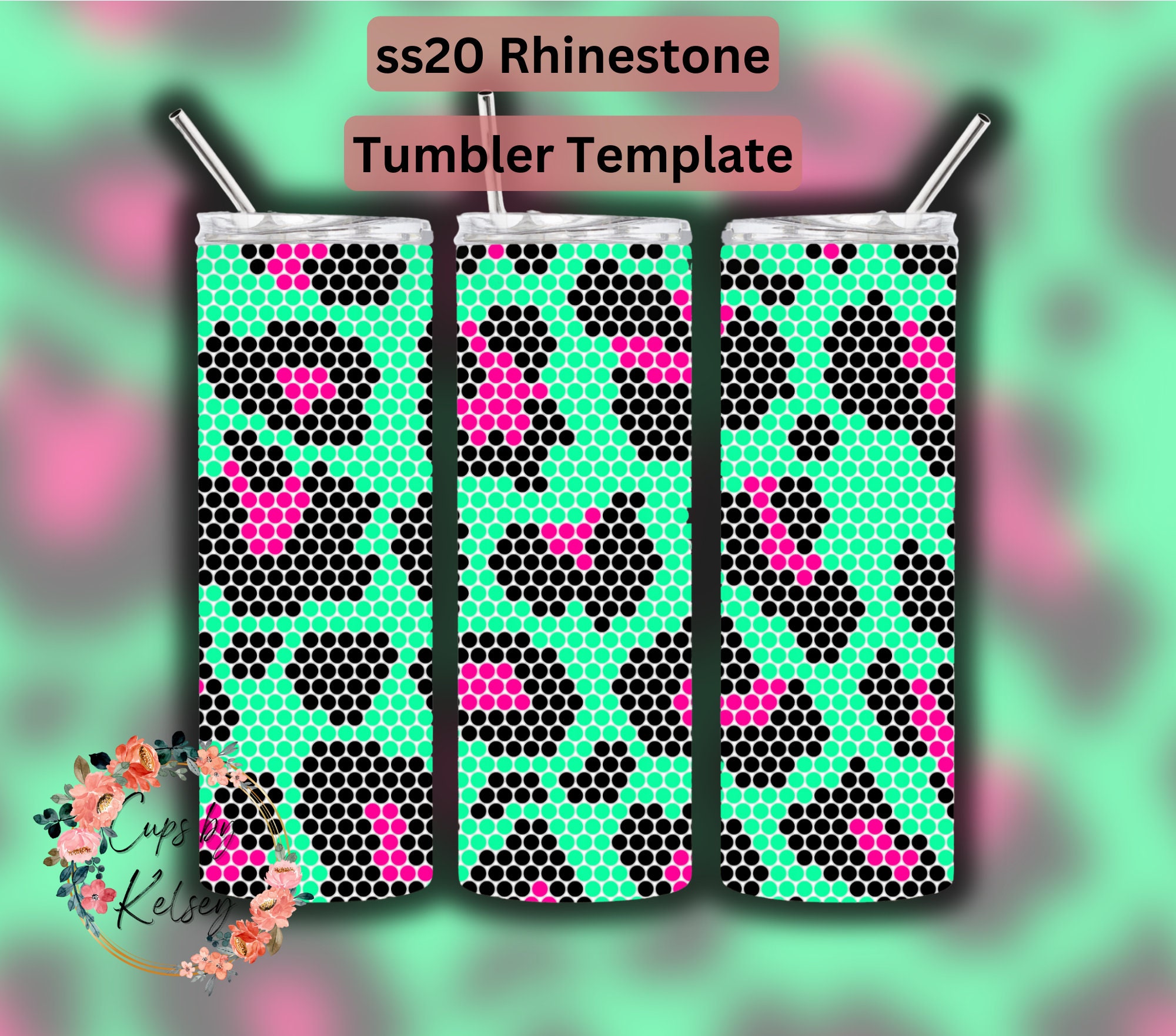 Rhinestone Tumbler Template, Leopard, Ss20 Rhinestone Template, 20oz ...