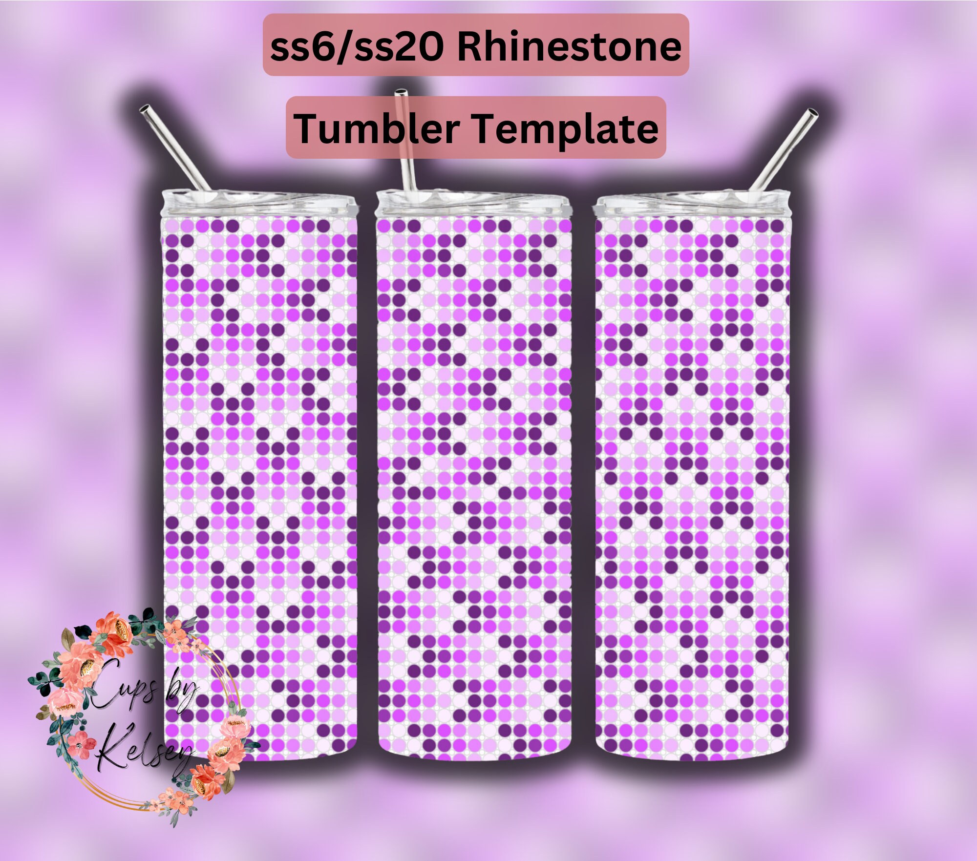 Purple Rhinestone Tumbler Template, Ss20 Rhinestone Template, Ss6 ...