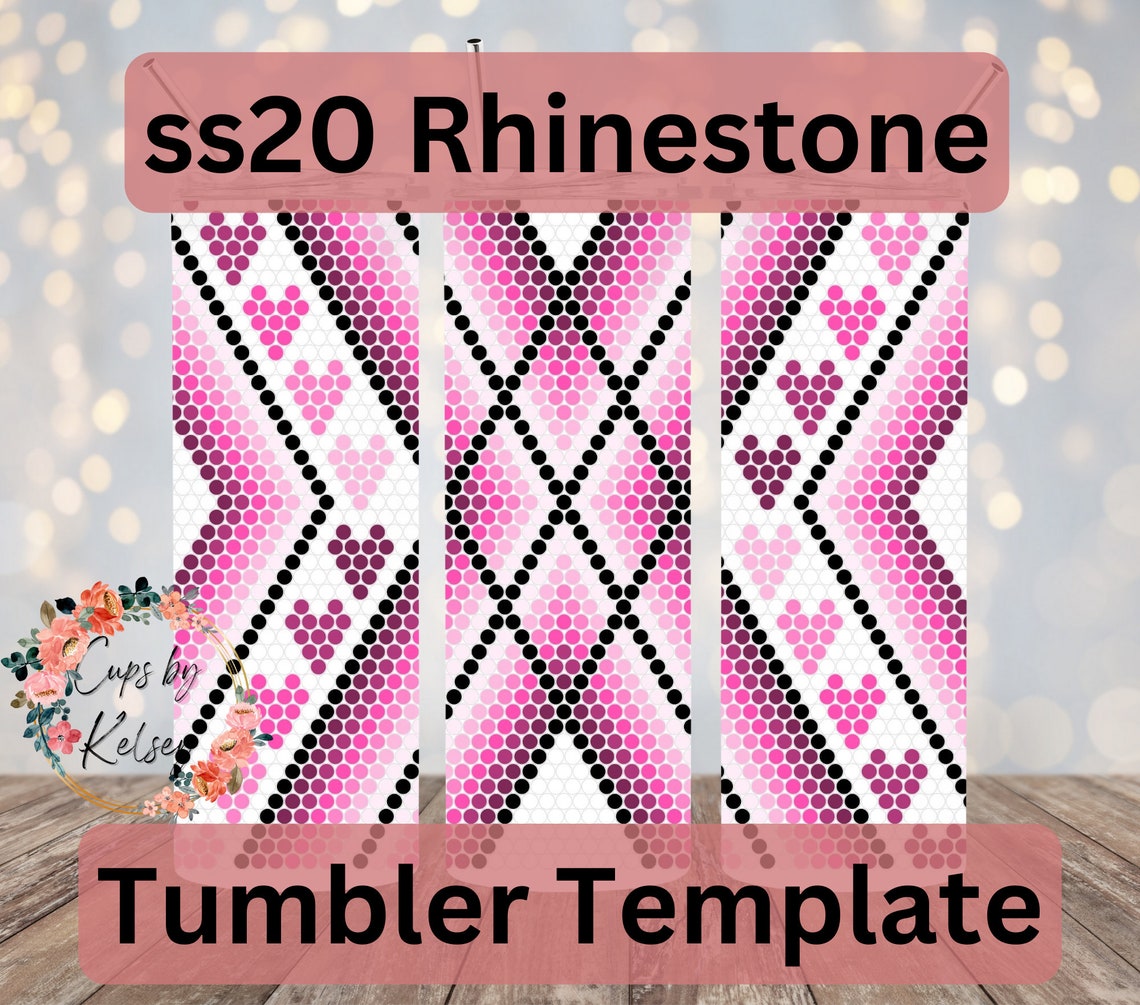 Rhinestone Tumbler Template, Hearts, Ss20 Rhinestone Template, 20oz ...
