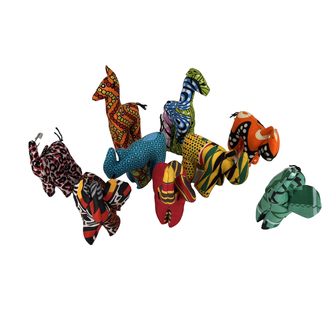 Handcrafted African Fabric Animal Figurines: Colorful Plush Toys - Etsy