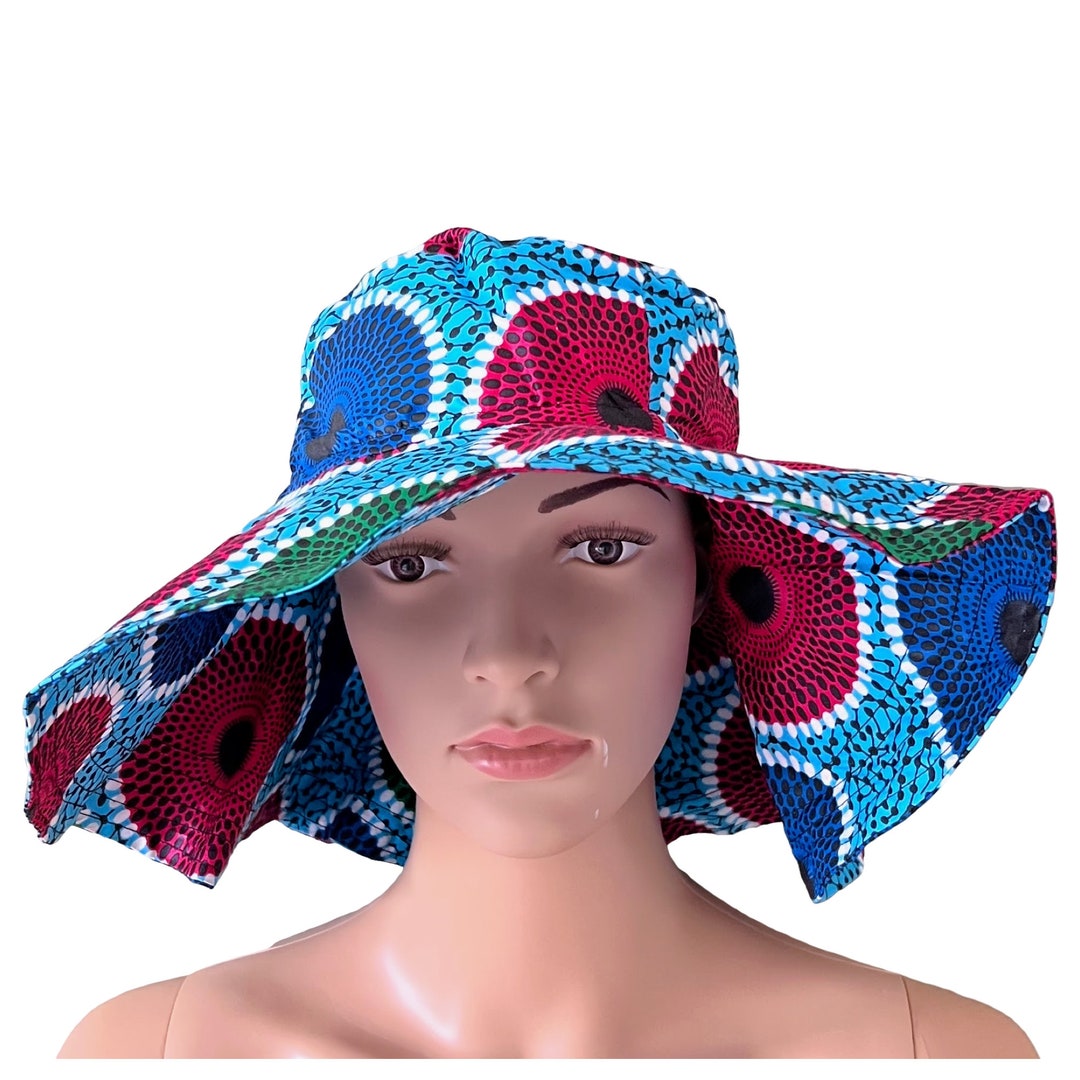 Handmade African Print Wide Brim Bucket Hat: Ankara Kente Cotton Sun ...