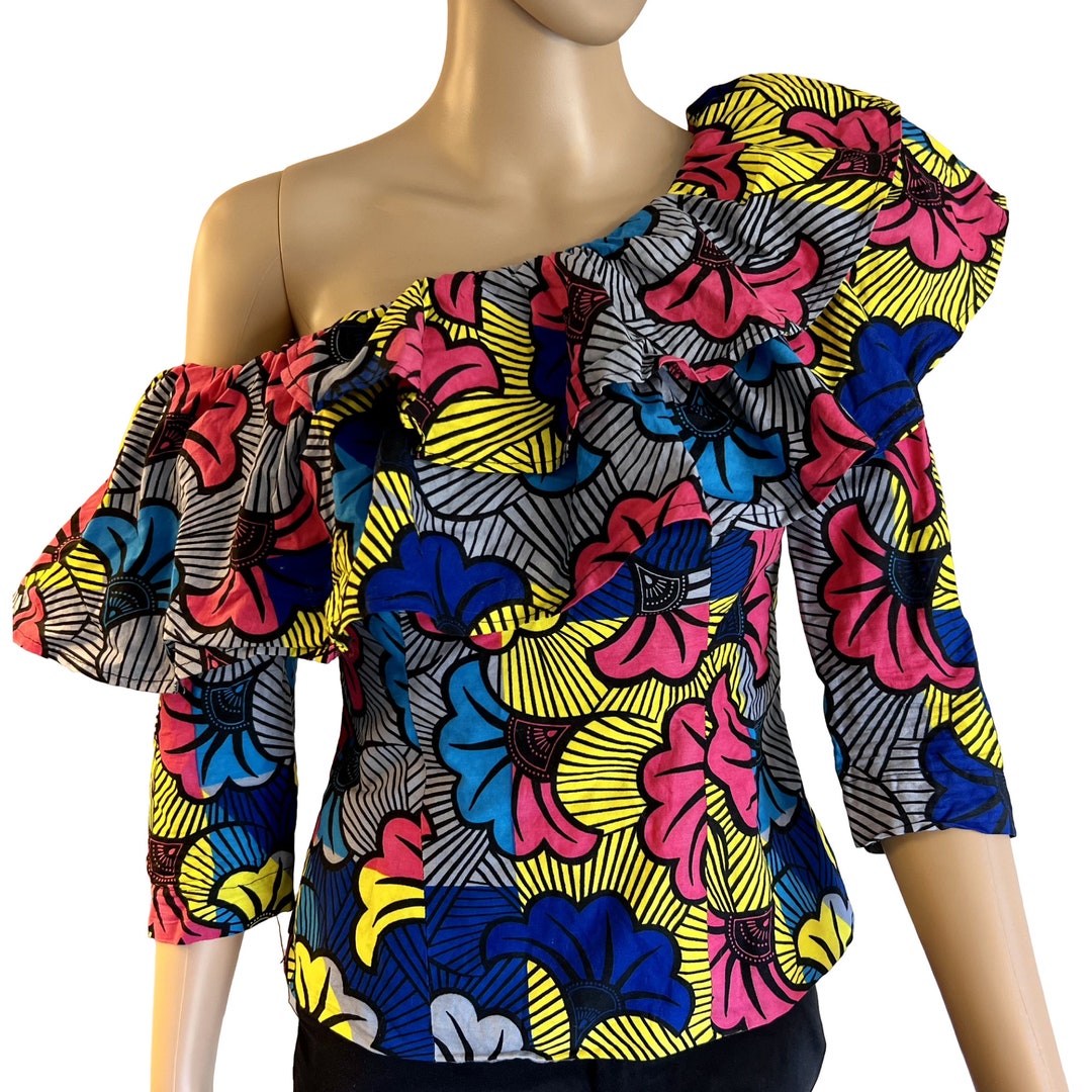 One Shoulder 3/4 Sleeve Top, African Print Top , Afrocentric Top ...