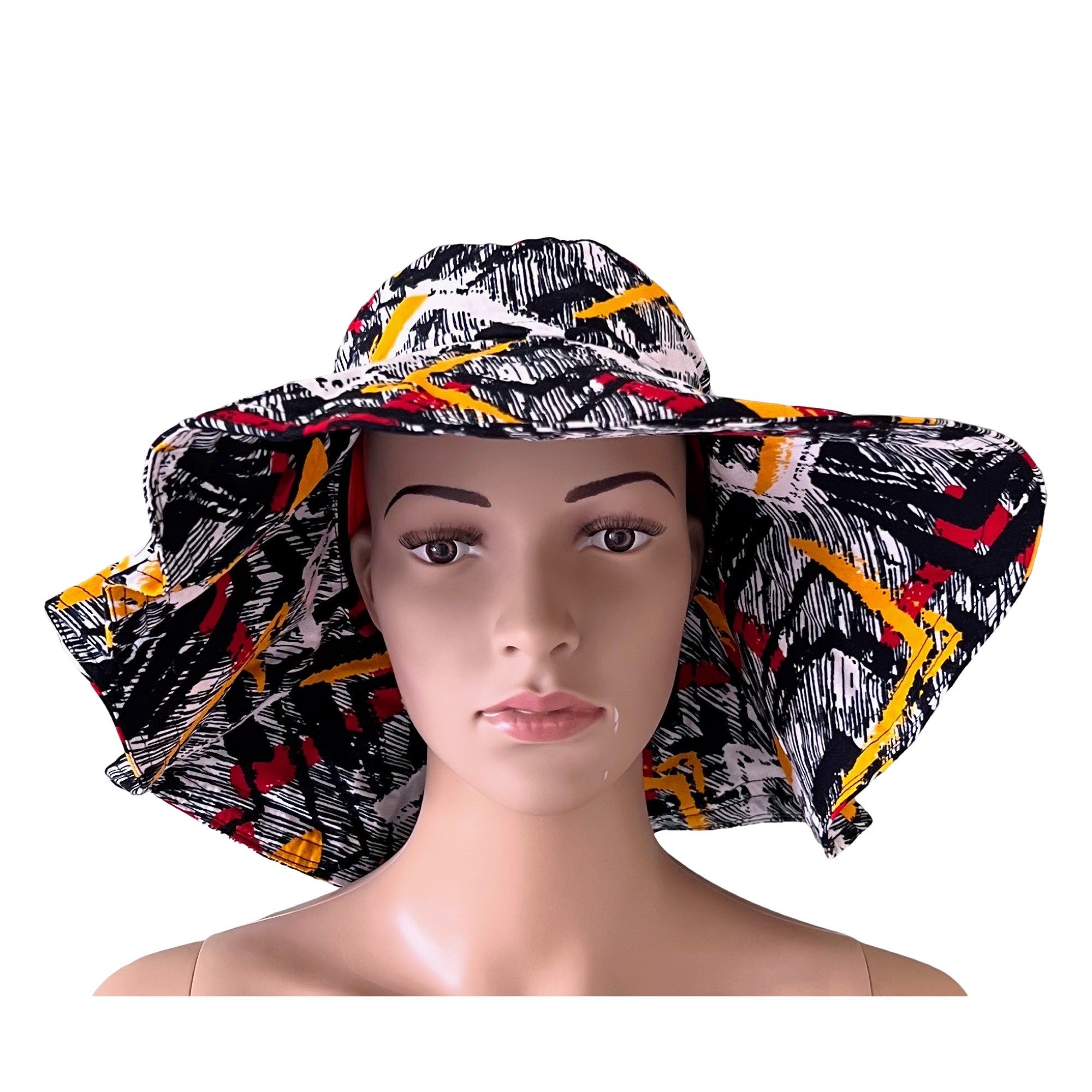 Handmade African Print Wide Brim Bucket Hat: Ankara Kente Cotton Sun ...