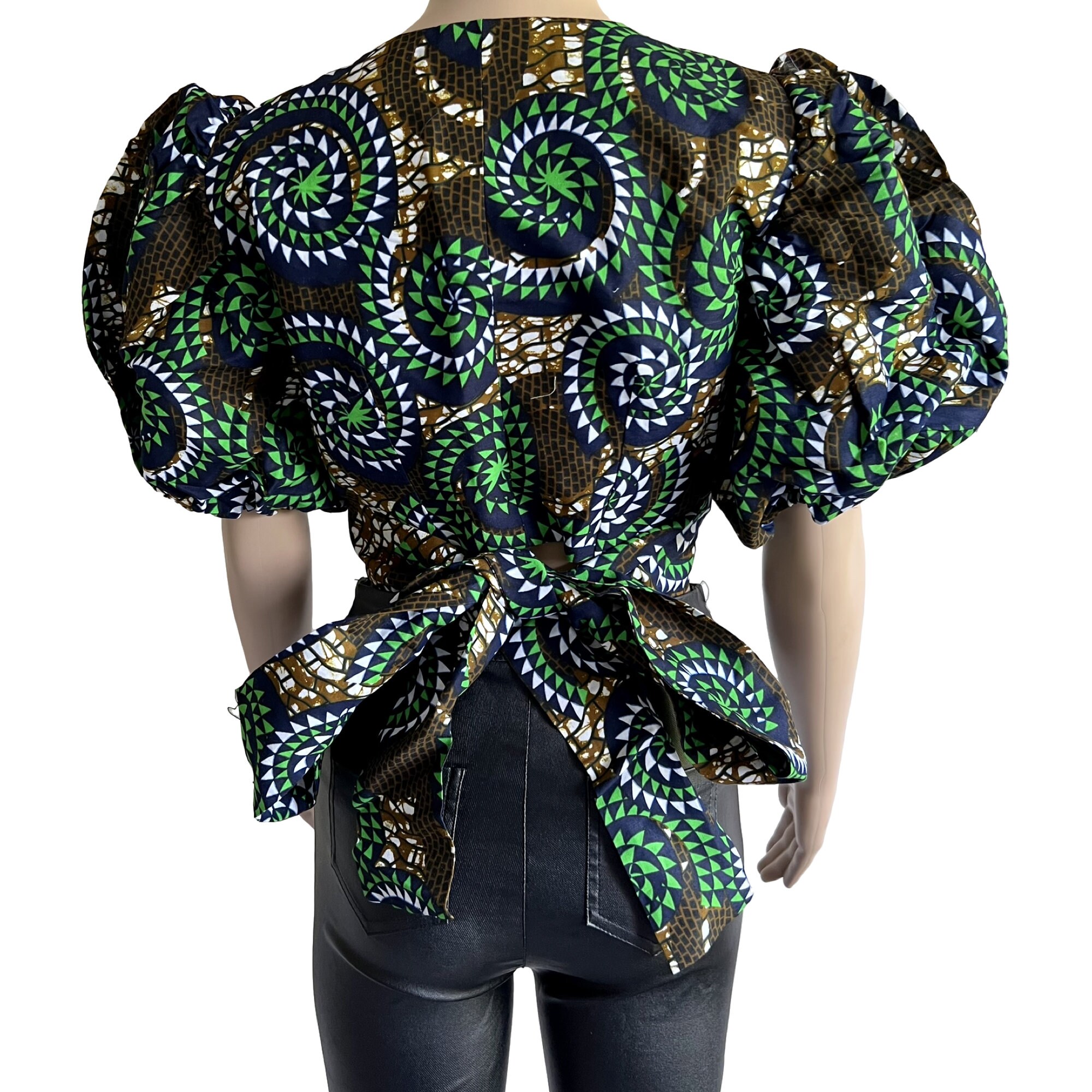 African Print Wrap Crop Top With Puff Sleeves, Ankara Wrap Top ...