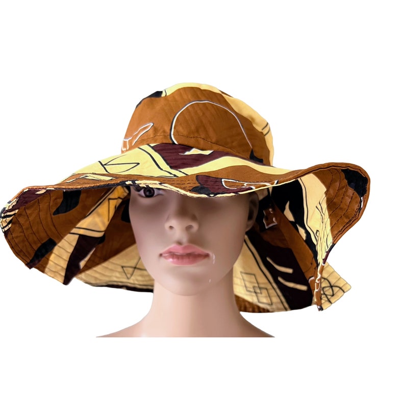 Handmade African Print Wide Brim Bucket Hat: Ankara Kente Cotton Sun ...