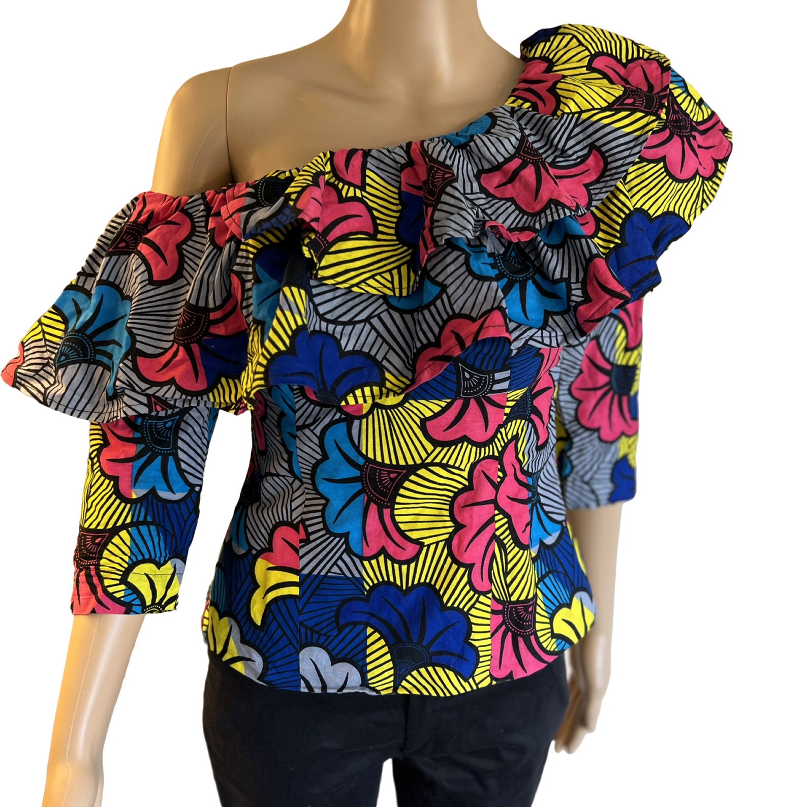 One Shoulder 3/4 Sleeve Top, African Print Top , Afrocentric Top ...