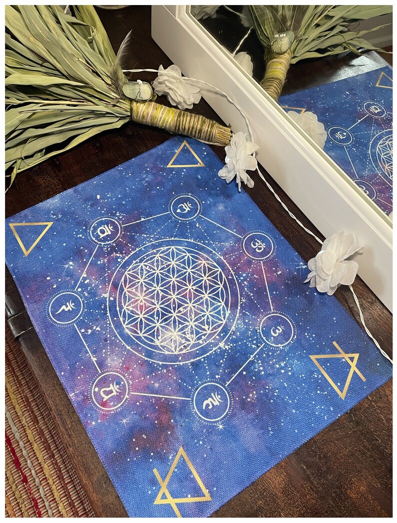 Crystal Grid Mat - Altar Fabric Cover, Portable, Sacred Geometry, Milky ...