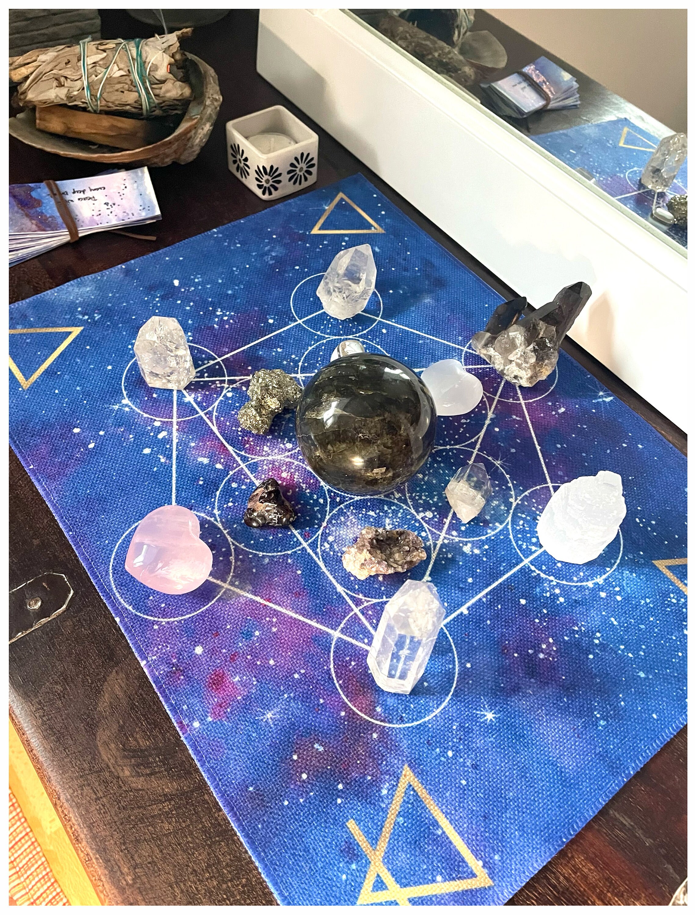 Crystal Grid Mat - Altar Fabric Cover, Portable, Sacred Geometry, Milky ...