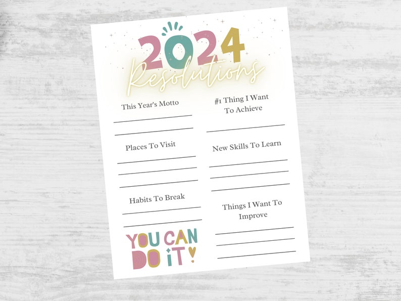 2024 New Year's Resolution Goals, New Year's Resolution Chart, New Year ...