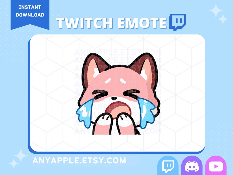 Pink Fox Crying Twitch Emote: Kawaii Kitsune Sad Emoji (digital ...