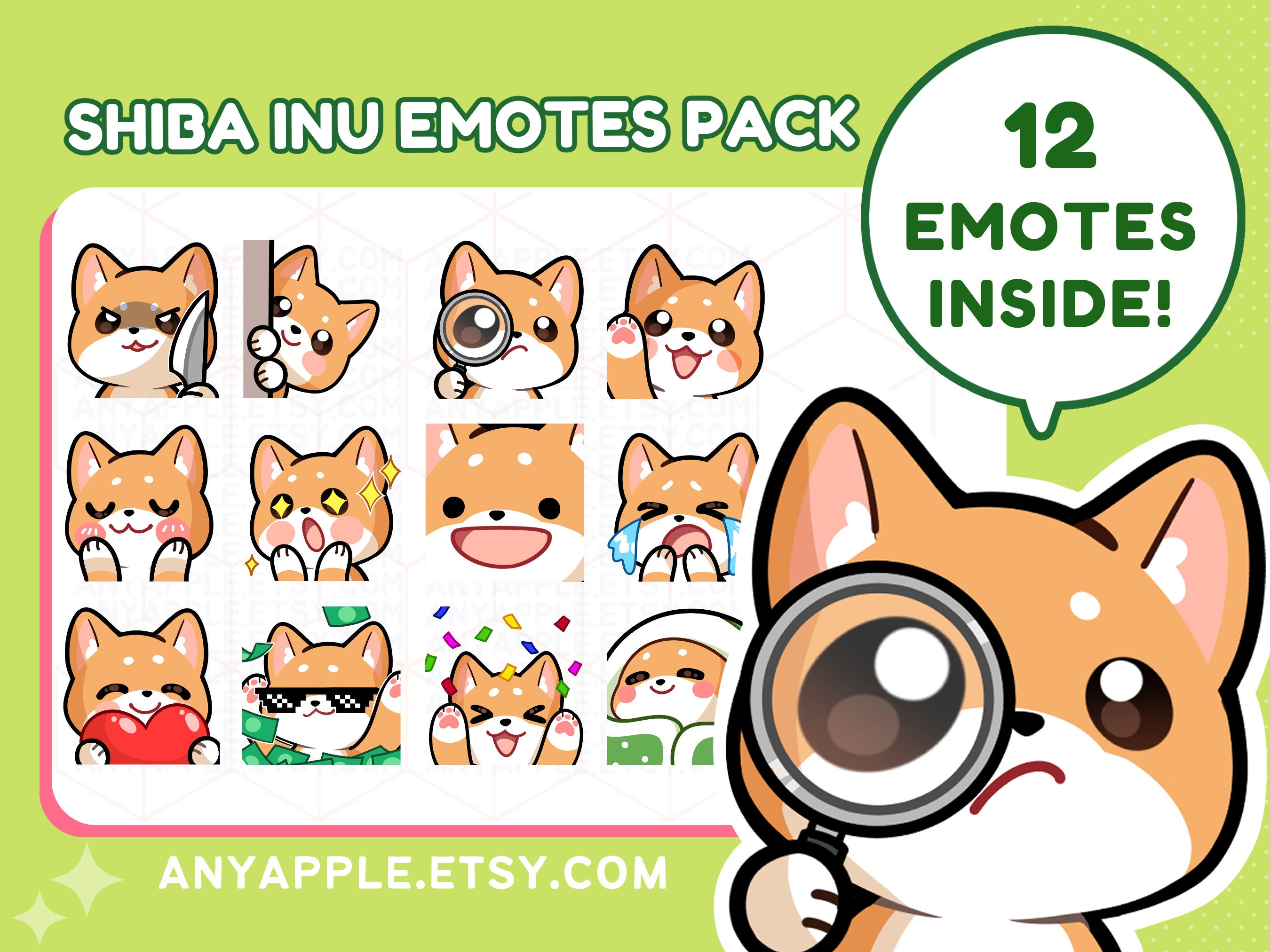 Cute Shiba Inu Dog Twitch Emote for Streamer Bundle | Discord Emote ...