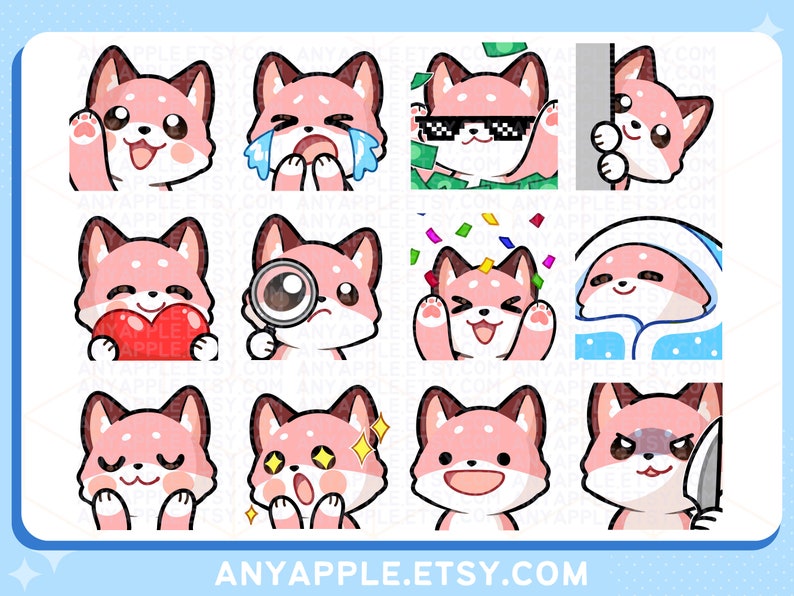 Pink Fox Twitch Emotes for Streamer Bundle Discord Emote Kawaii Kitsune ...