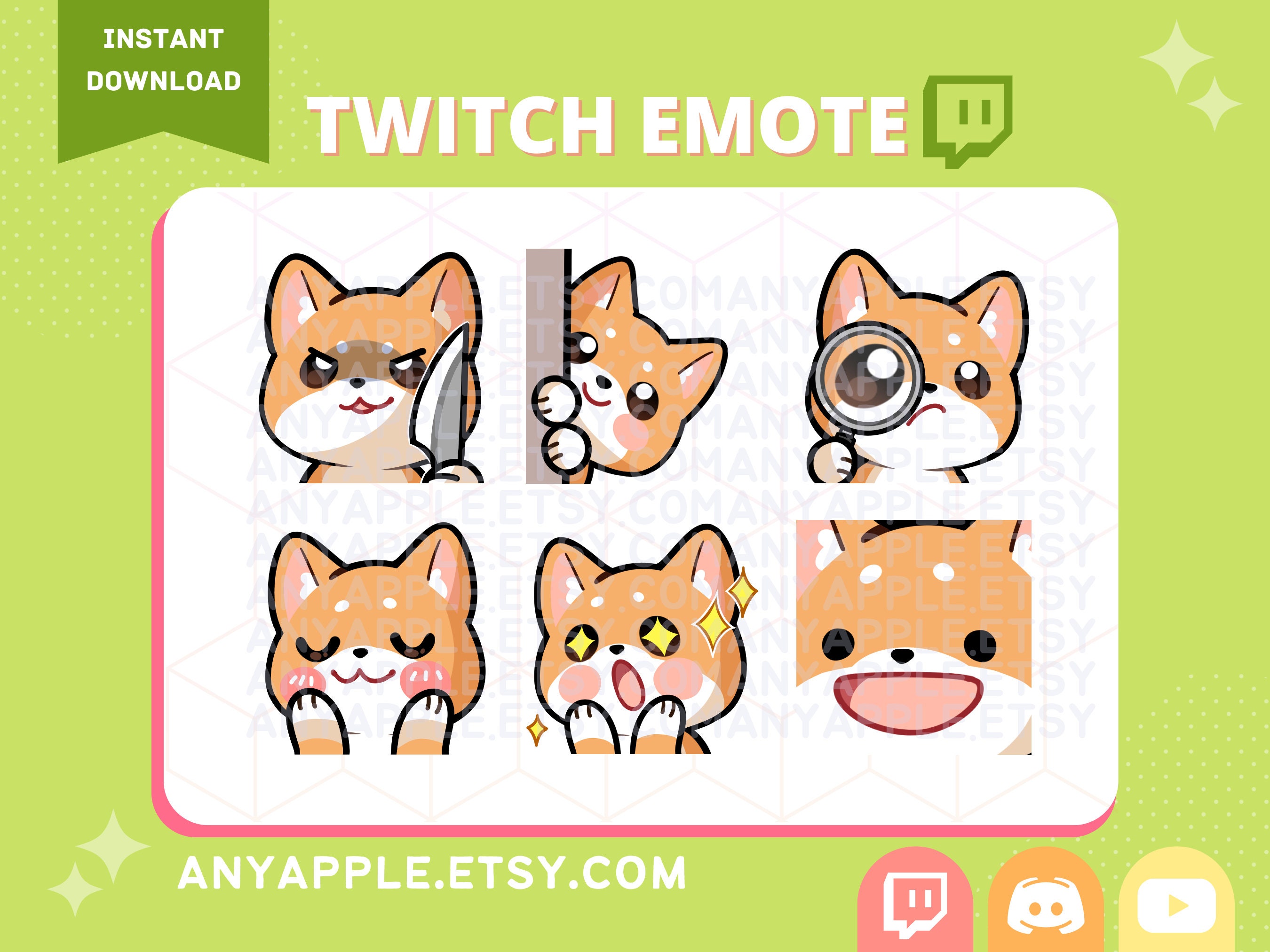 Cute Shiba Inu Dog Twitch Emote for Streamer Pack 2 | Discord Emote ...