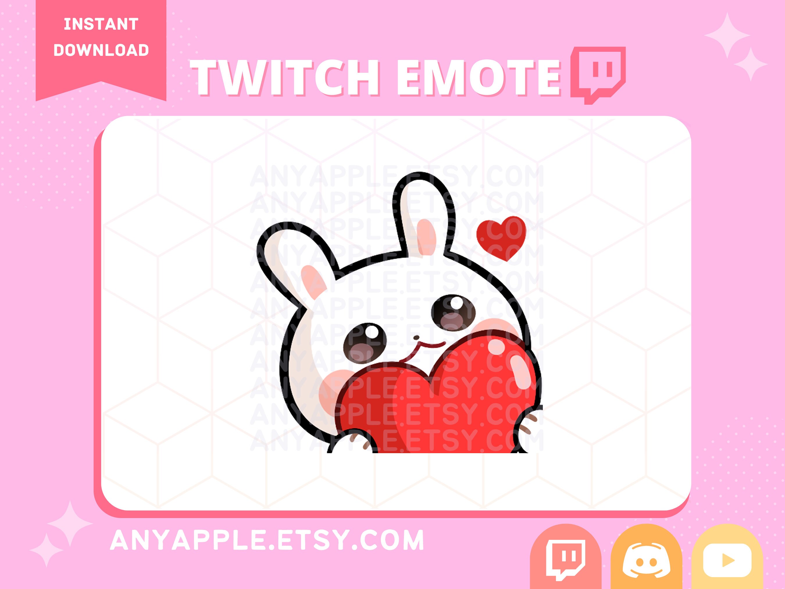 Cute White Bunny Twitch Emote for Streamer | Discord Emote | Heart ...