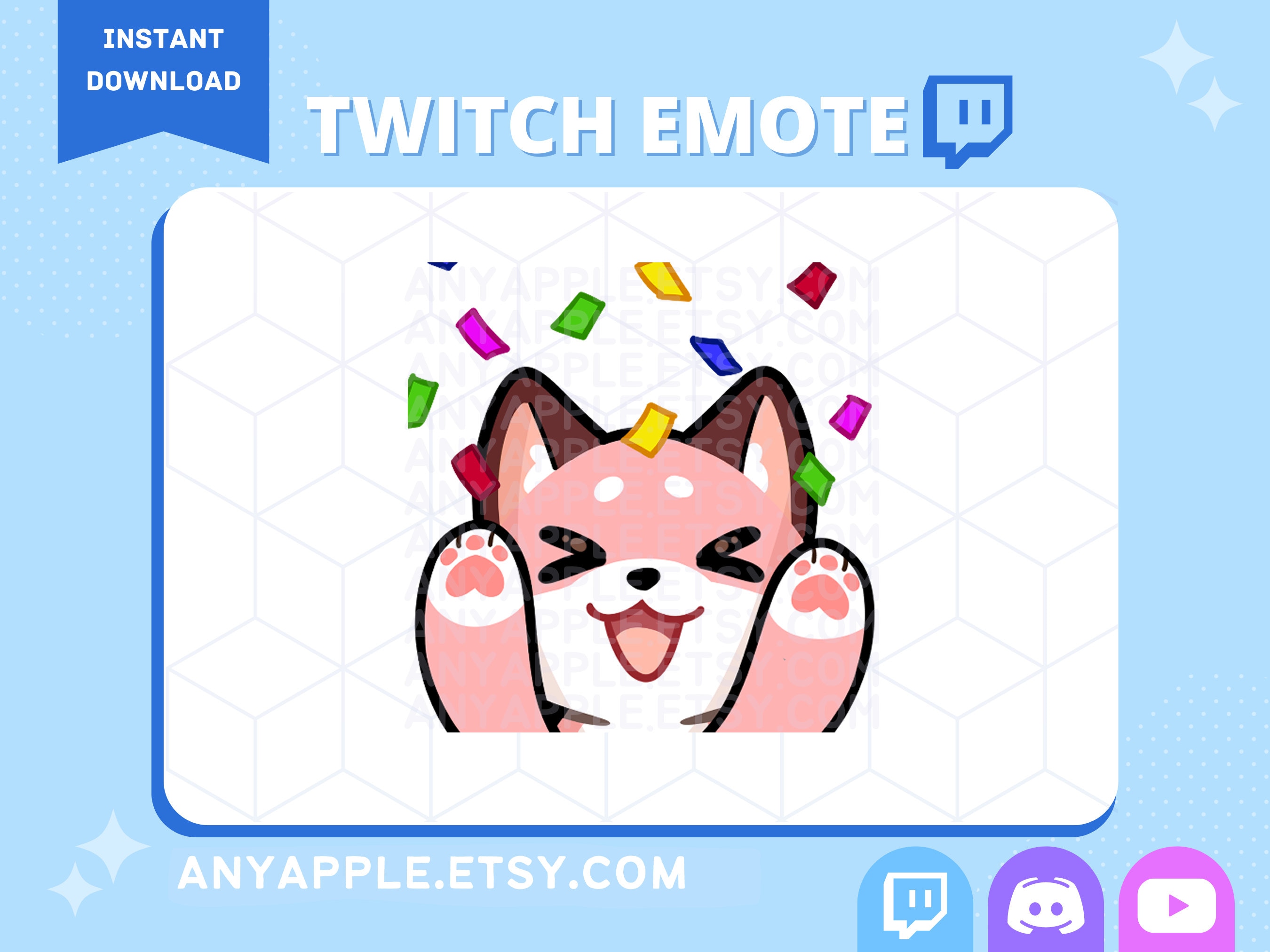 Pink Fox Twitch Emote for Streamer Discord Emote Hype, Happy, Confetti ...