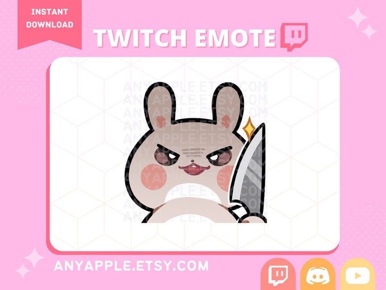 Cute White Bunny Twitch Emote For Streamer Discord Emote Knife Yandere