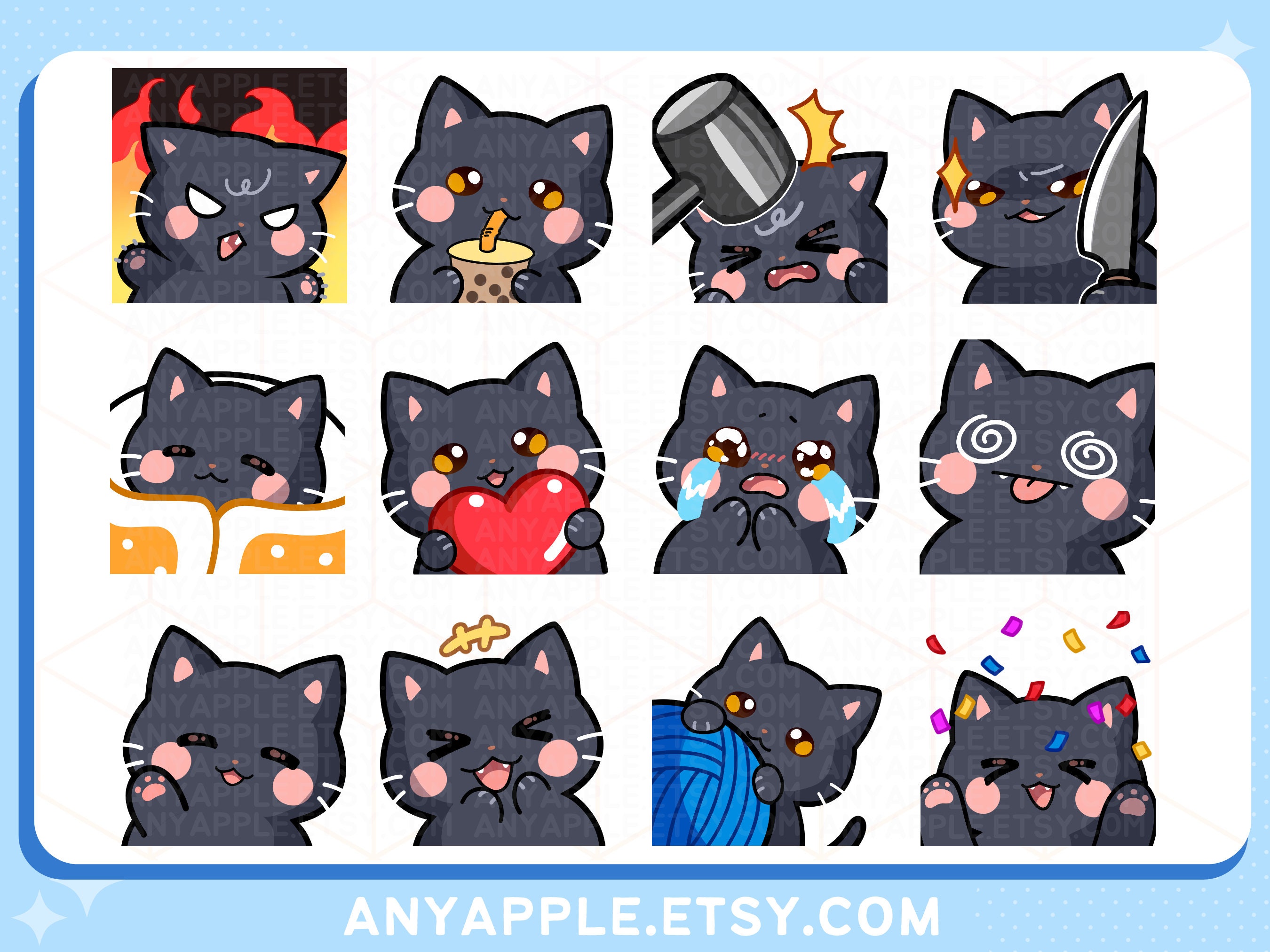Cute Black Twitch Emote for Streamer Bundle Discord Emote Kawaii Neko ...