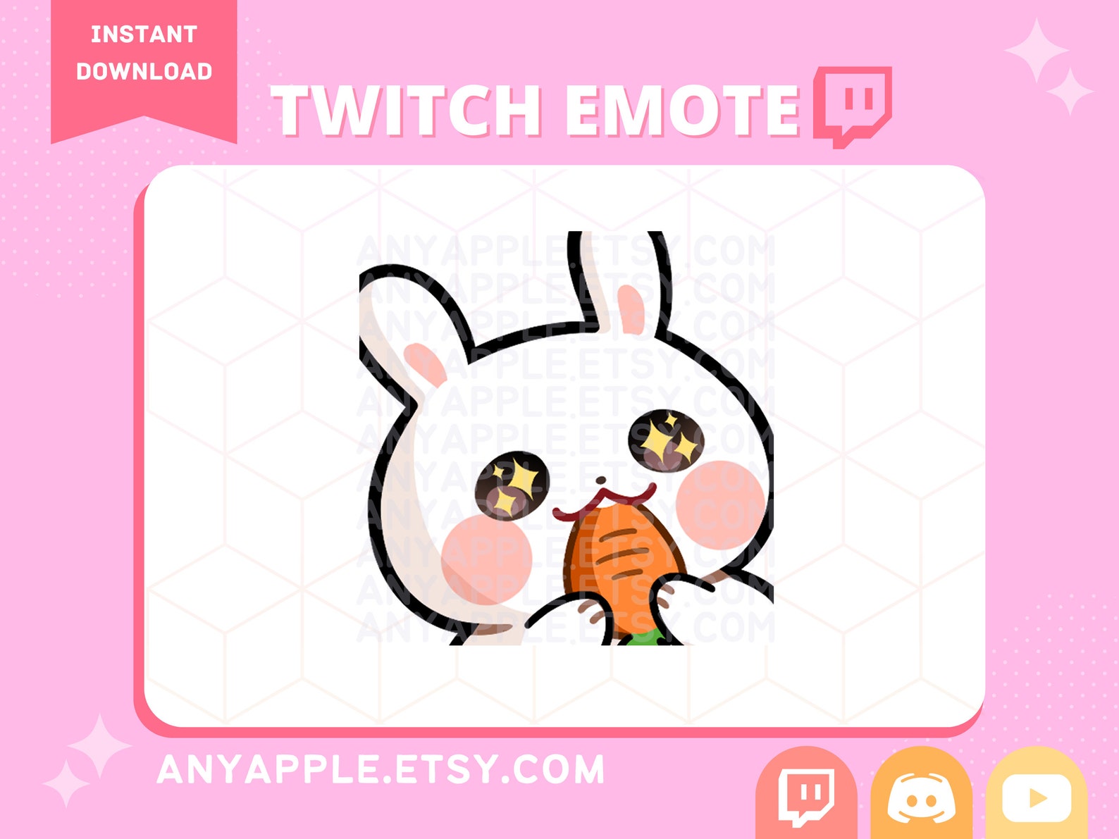 Cute White Bunny Twitch Emote For Streamer Discord Emote Eat Food Nom