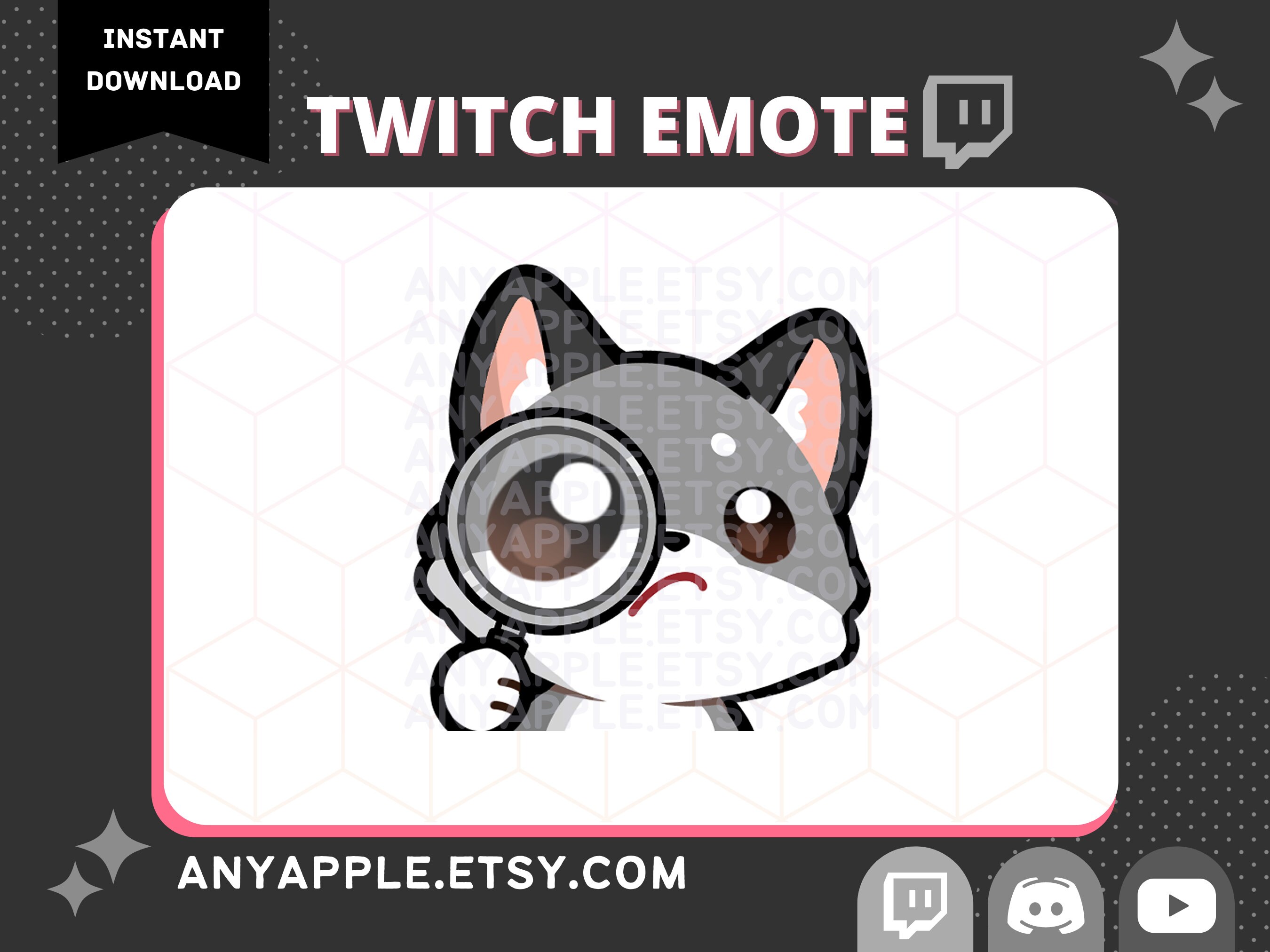 Cute Grey Wolf Twitch Emote for Streamer Discord Emote Sus, Hmm, Lens ...