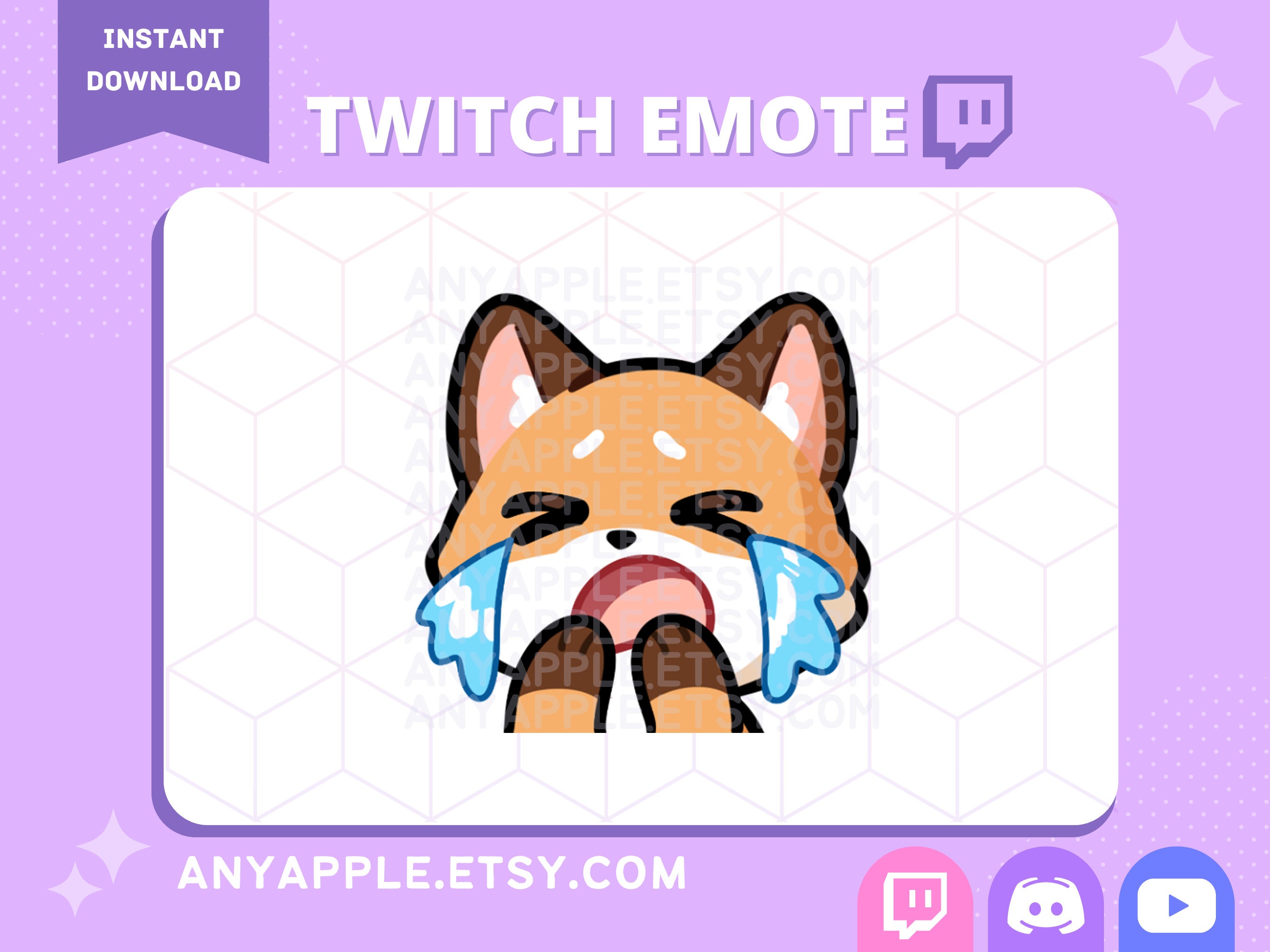 Cute Fox Twitch Emote for Streamer Discord Emote Sad, Cry, Tears Kawaii ...