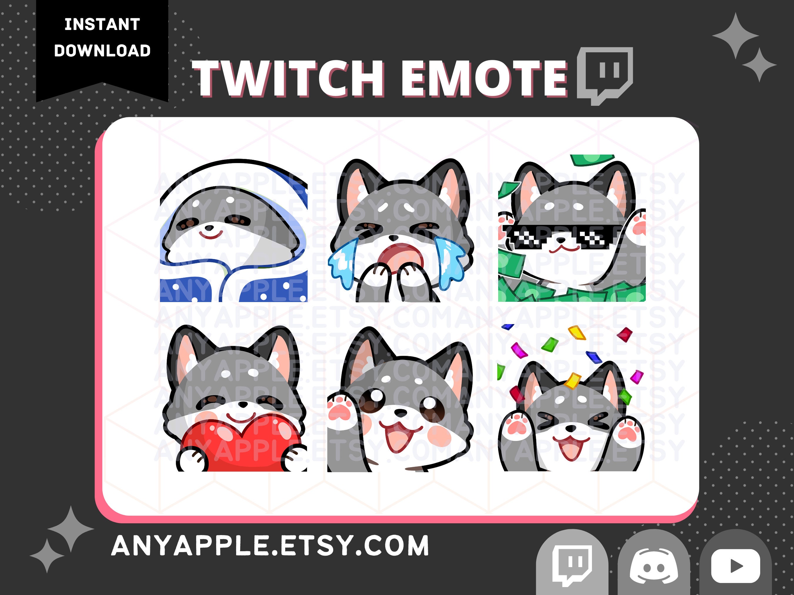 Cute Grey Wolf Twitch Emote for Streamer Pack 1 | Discord Emote ...
