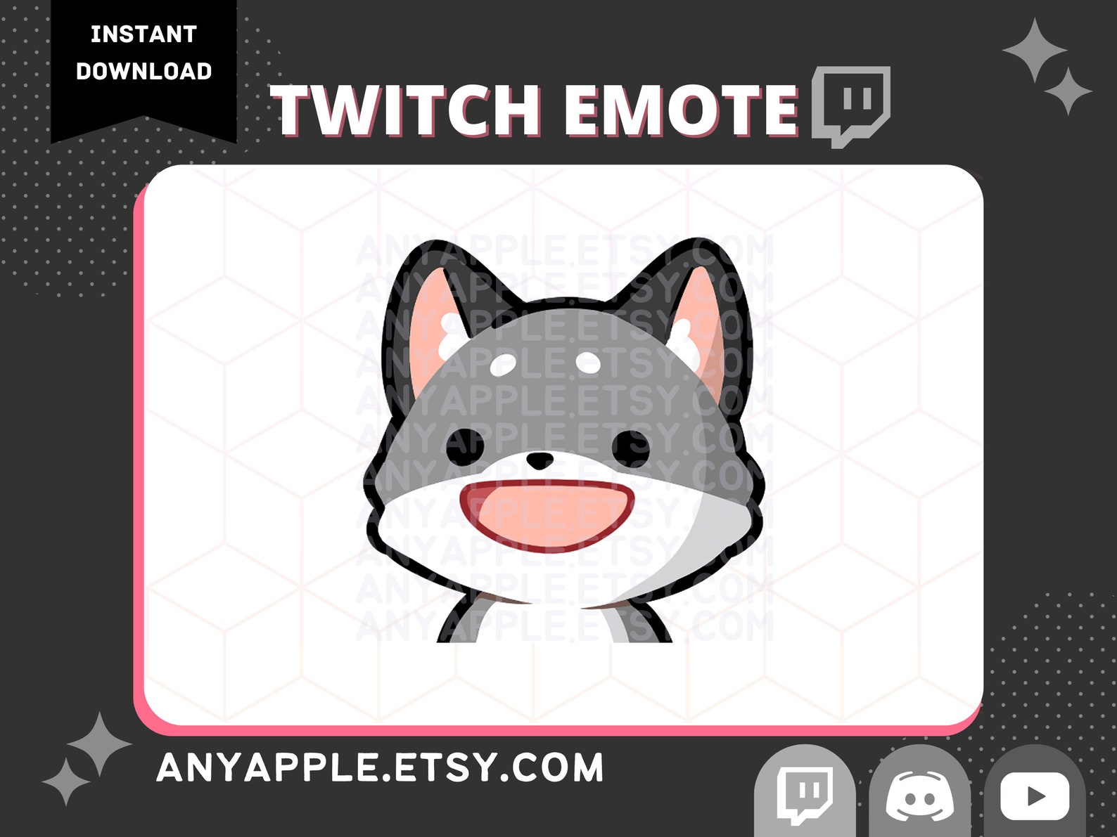 Cute Grey Wolf Twitch Emote for Streamer | Discord Emote | What, Wut ...