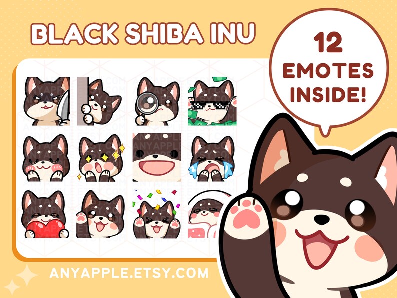 Cute Black Shiba Inu Dog Twitch Emote for Streamer Bundle | Discord ...
