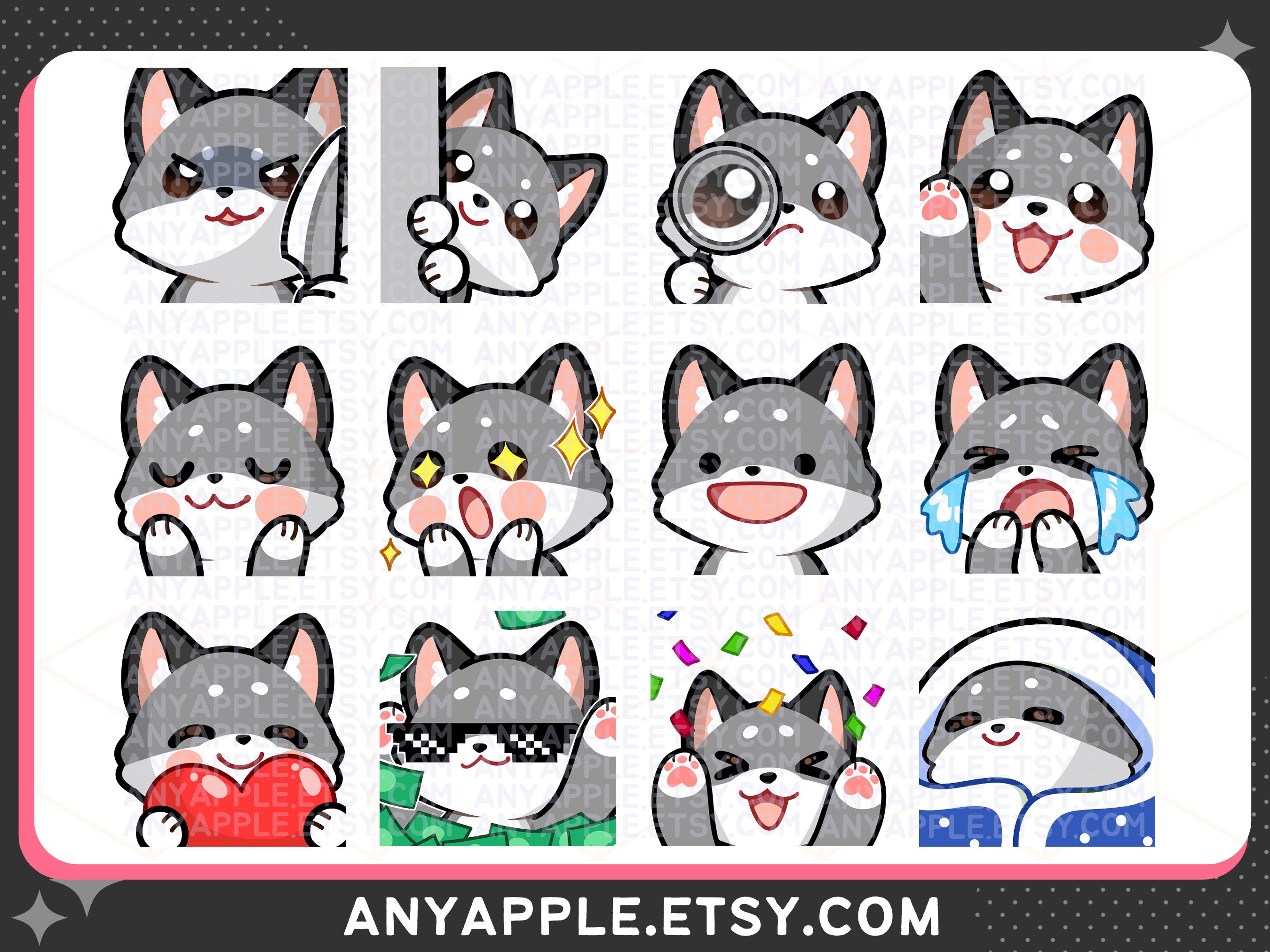 Cute Grey Wolf Twitch Emote for Streamer Bundle | Discord Emote ...