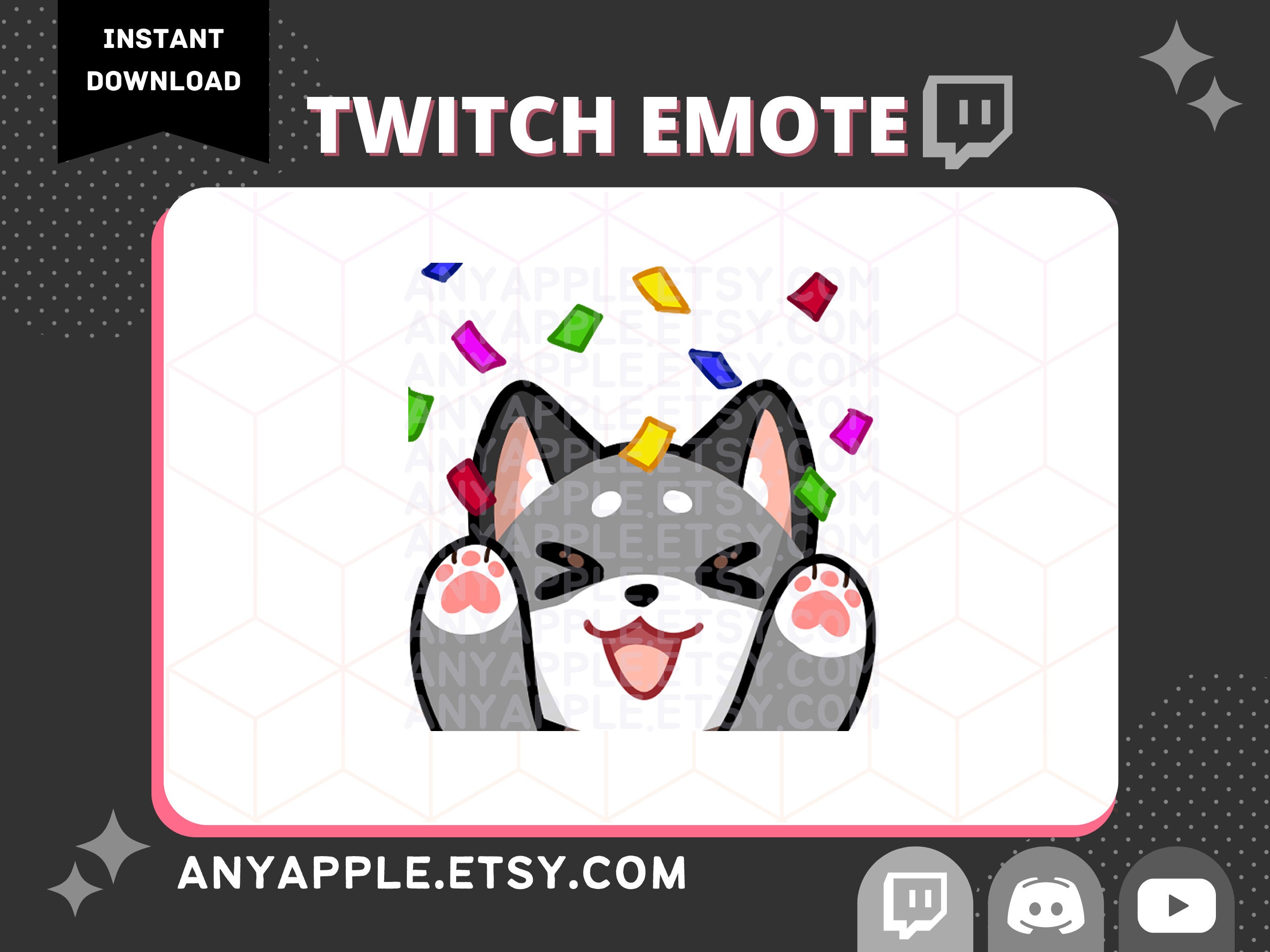 Cute Grey Wolf Twitch Emote for Streamer | Discord Emote | Hype, Happy ...