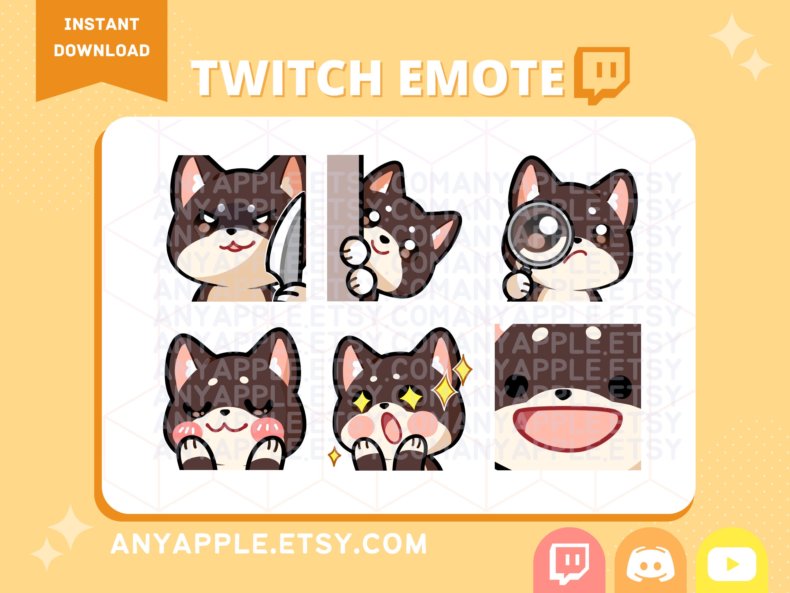 Cute Black Shiba Inu Dog Twitch Emote for Streamer Pack 1 | Discord ...