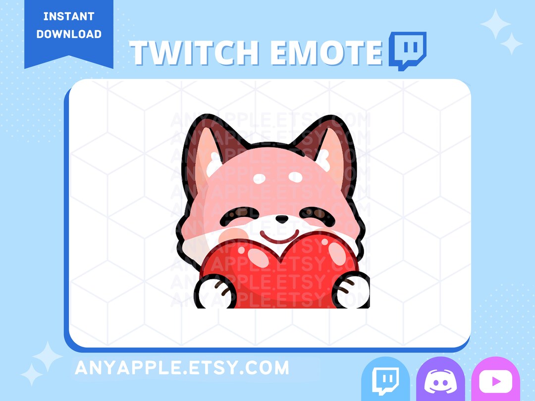 Pink Fox Twitch Emote for Streamer Discord Emote Heart, Love, Hug ...
