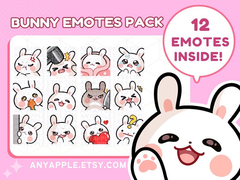 Cute White Bunny Twitch Emote for Streamer Bundle | Discord Emote ...