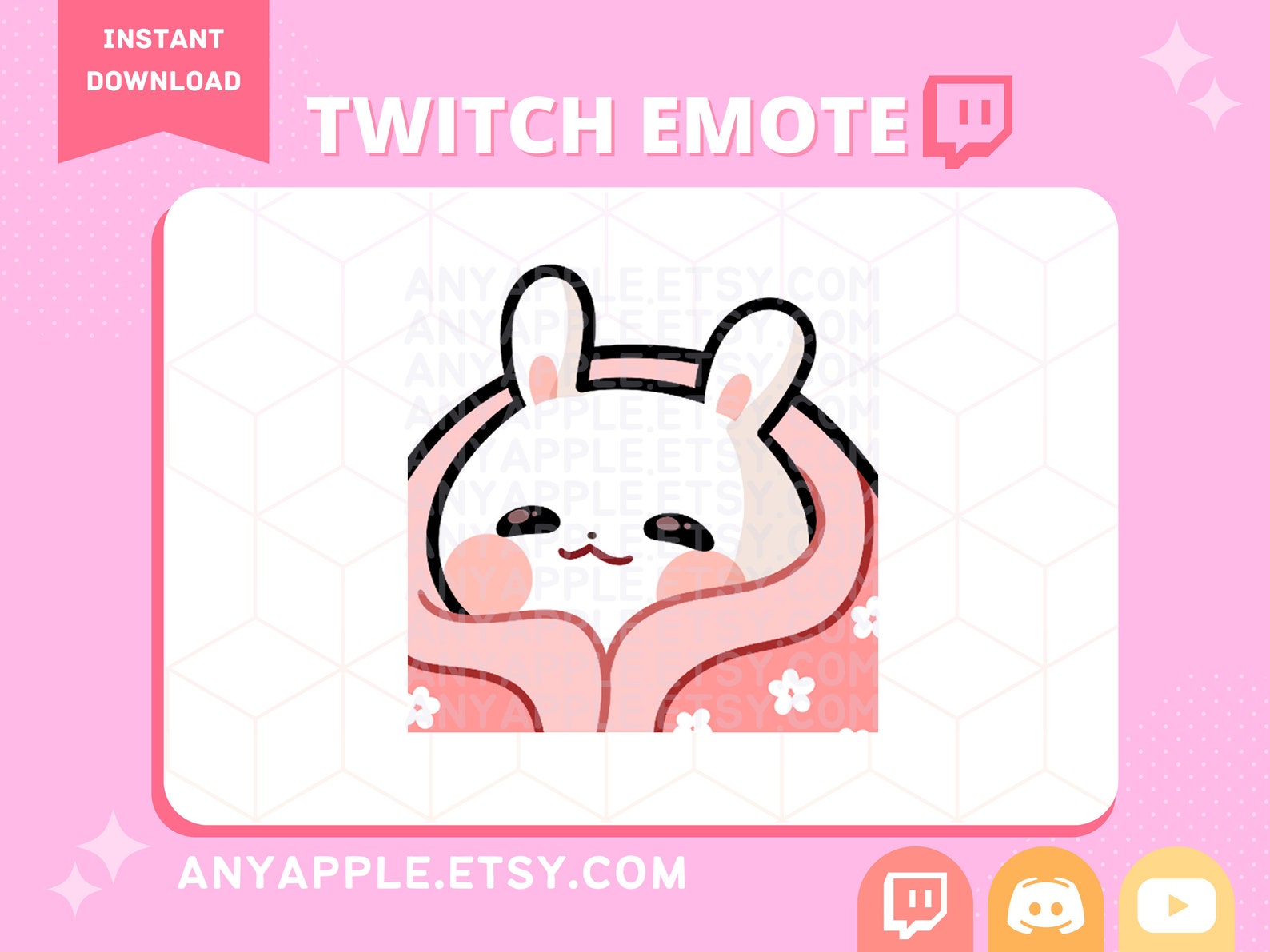 Cute White Bunny Twitch Emote for Streamer | Discord Emote | Cozy ...