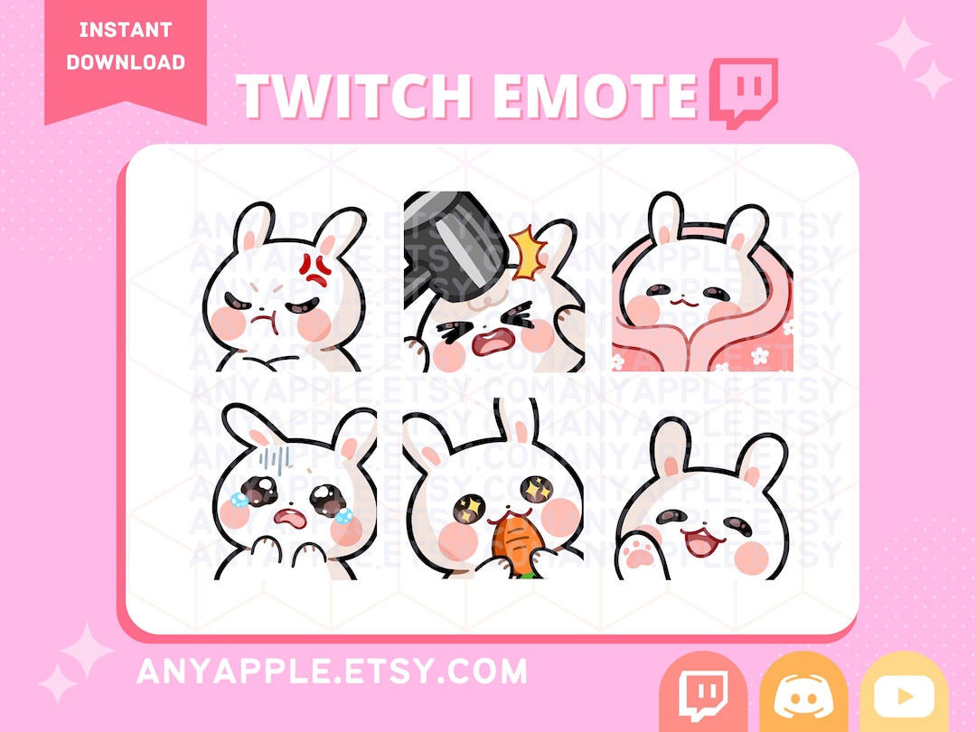 Cute White Bunny Twitch Emote for Streamer Pack 1 Discord Emote Kawaii ...