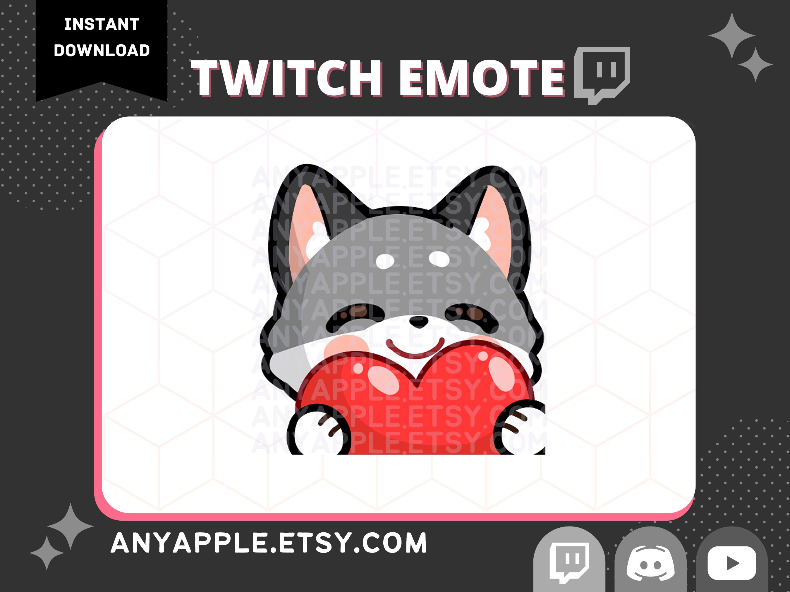 Cute Grey Wolf Twitch Emote for Streamer | Discord Emote | Heart, Love ...