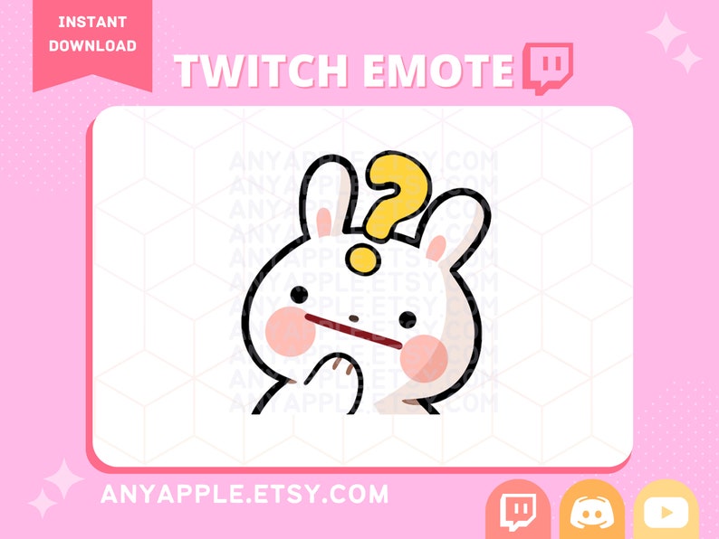 Cute White Bunny Twitch Emote for Streamer | Discord Emote | What, Wut ...
